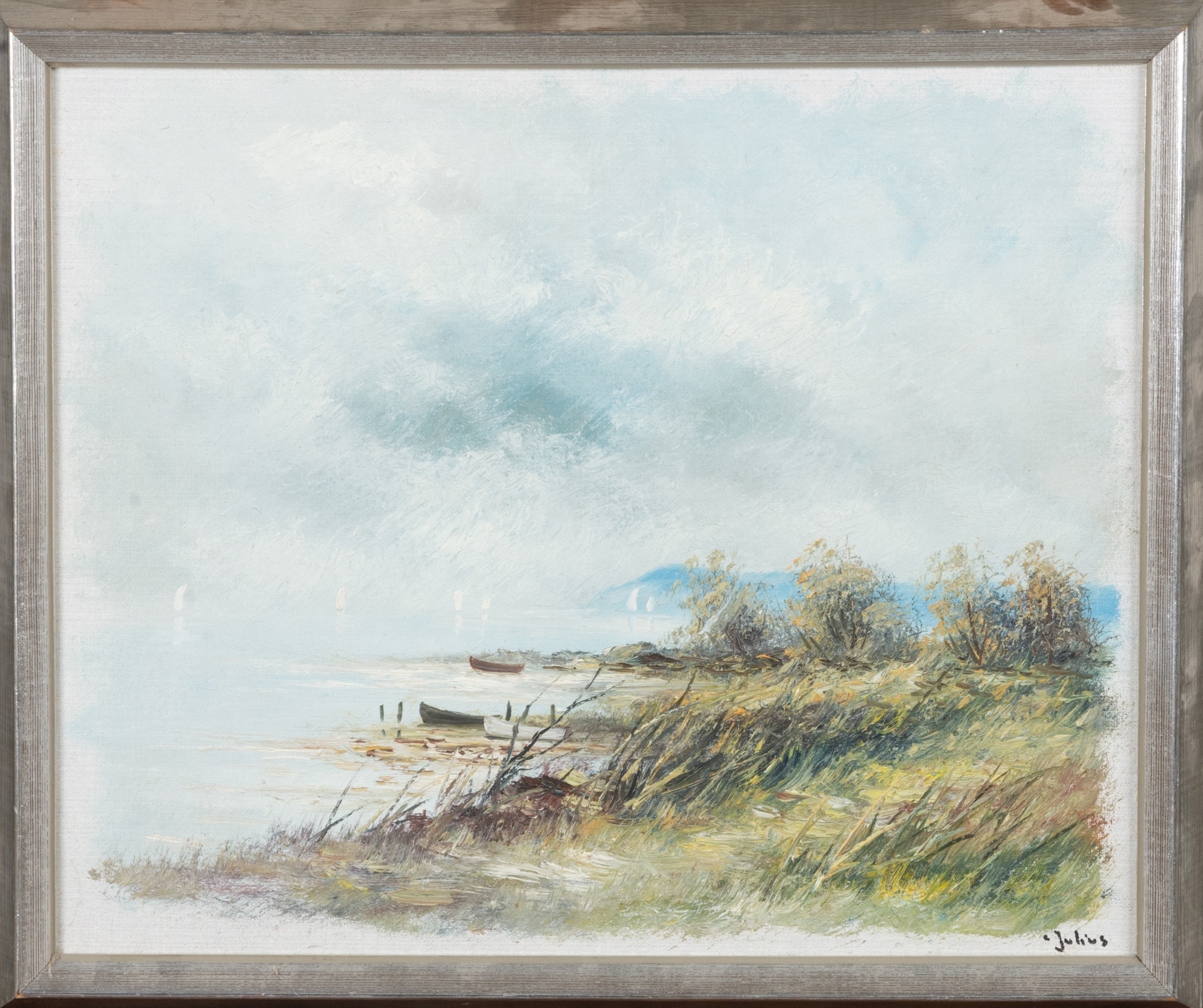Images for 1289607. CARL JULIUS. Coastal scene with boats, oil on ...