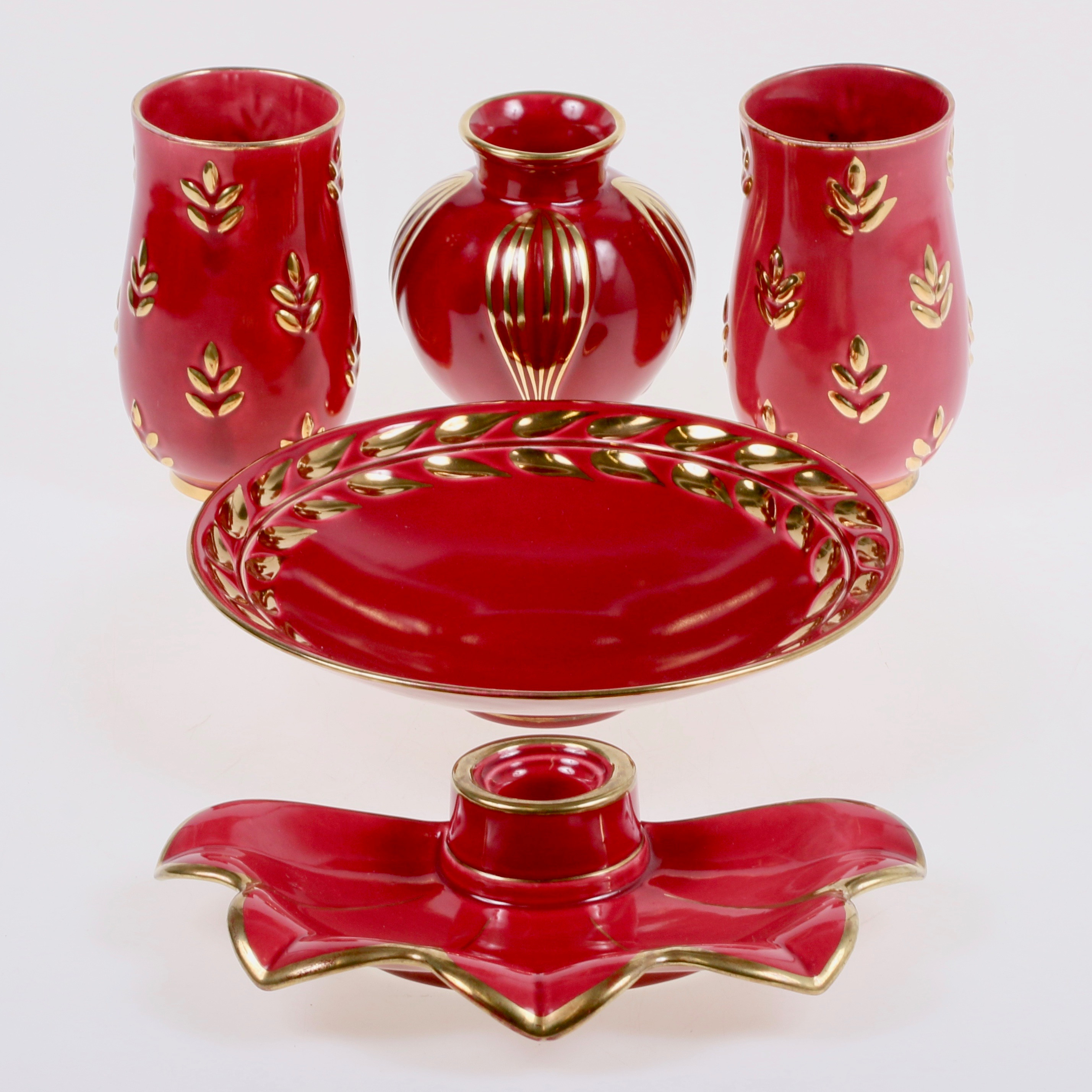 Images for 1290256. VASES, bowl and inkstand, 5 parts, ceramic, "Red ...