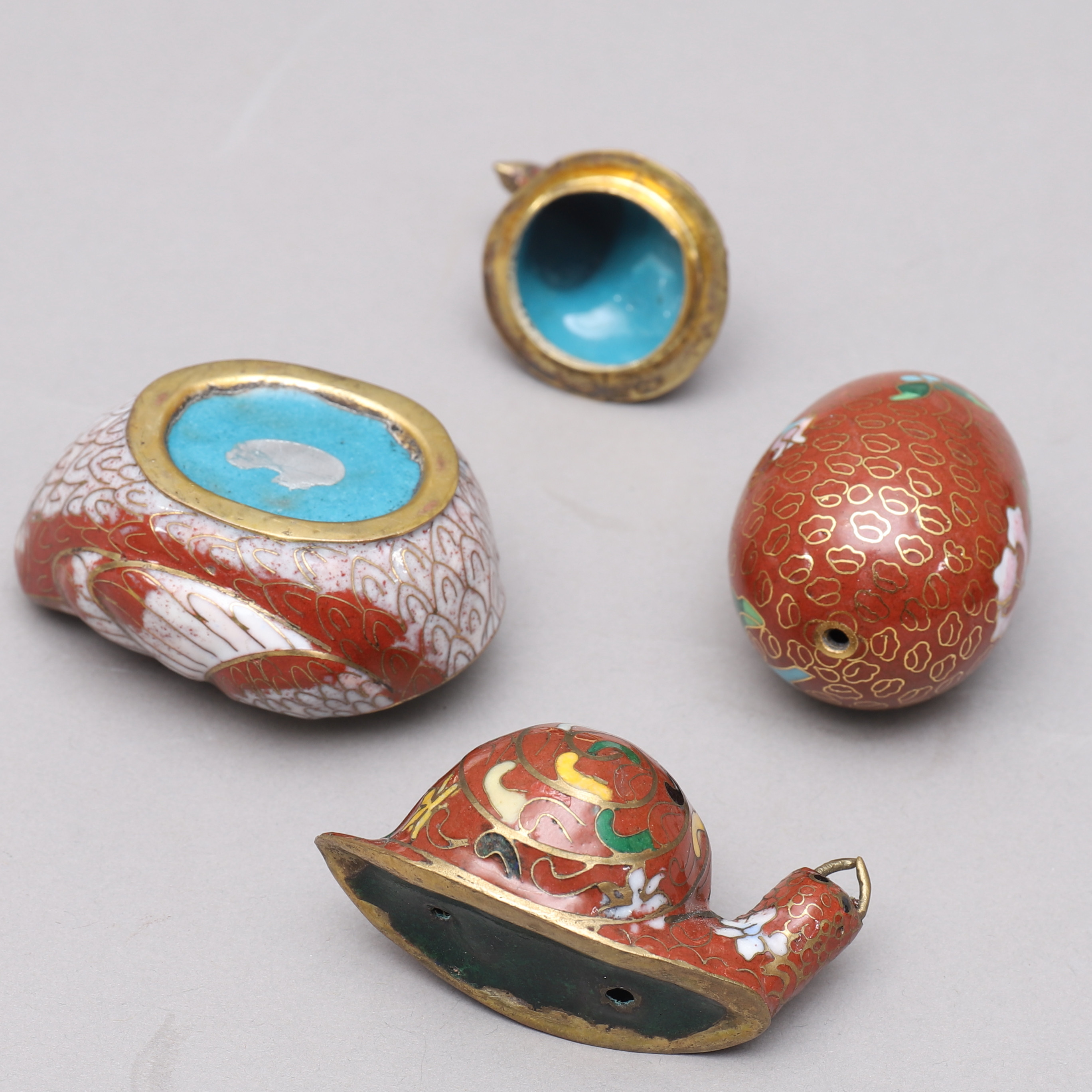 Bilder zu 1297004. FIGUREN IN CLOISONNÉ, 3 Teile, Schnecke, Vogel, Ei ...