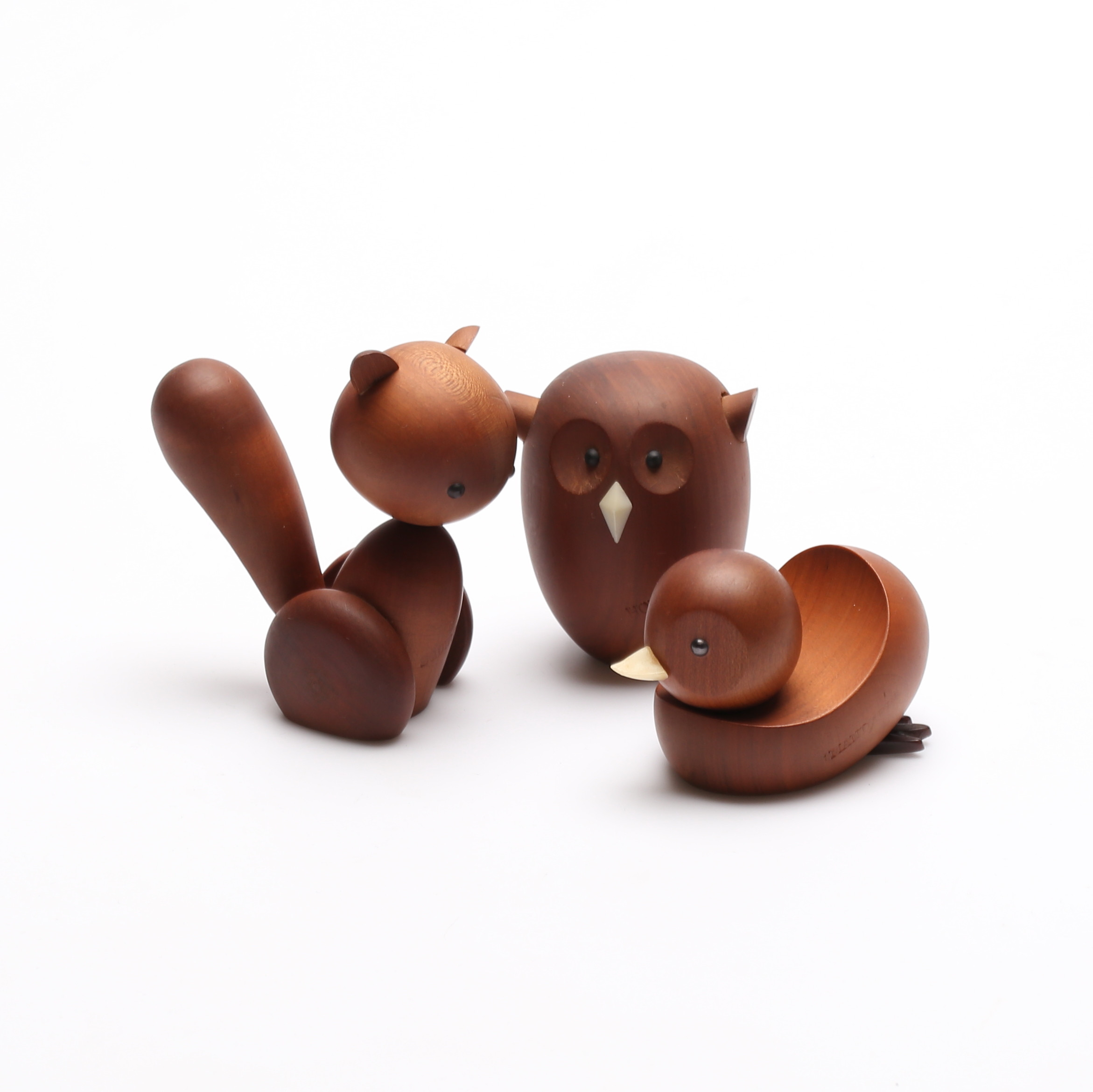 1300408. VEISTOKSET, 3 kpl, Ankka, pöllö ja orava, tiikki, "Royal Pet ...