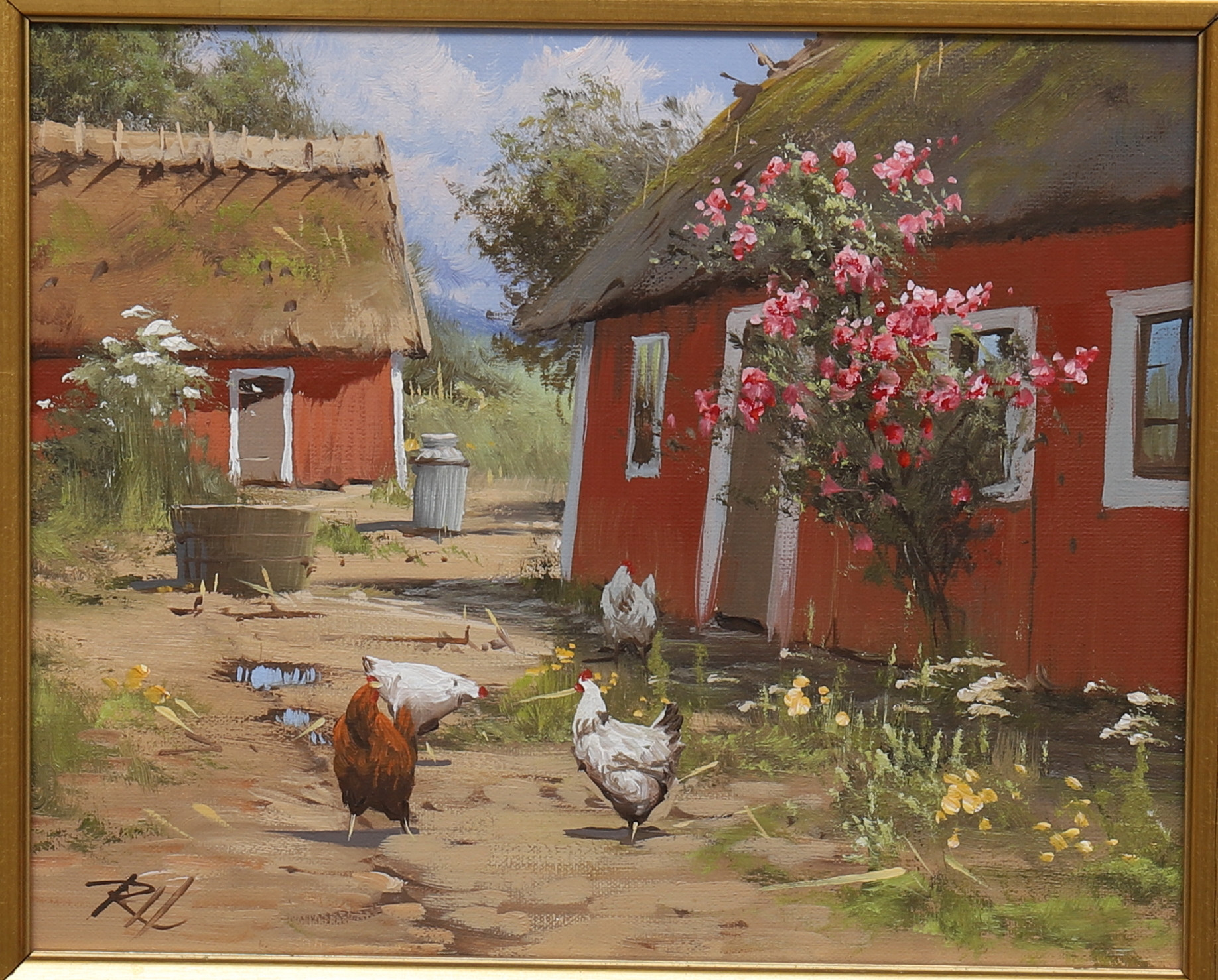 Images for 1303122. ROALD HANSEN. Oil on canvas, Hen meeting, monogram ...
