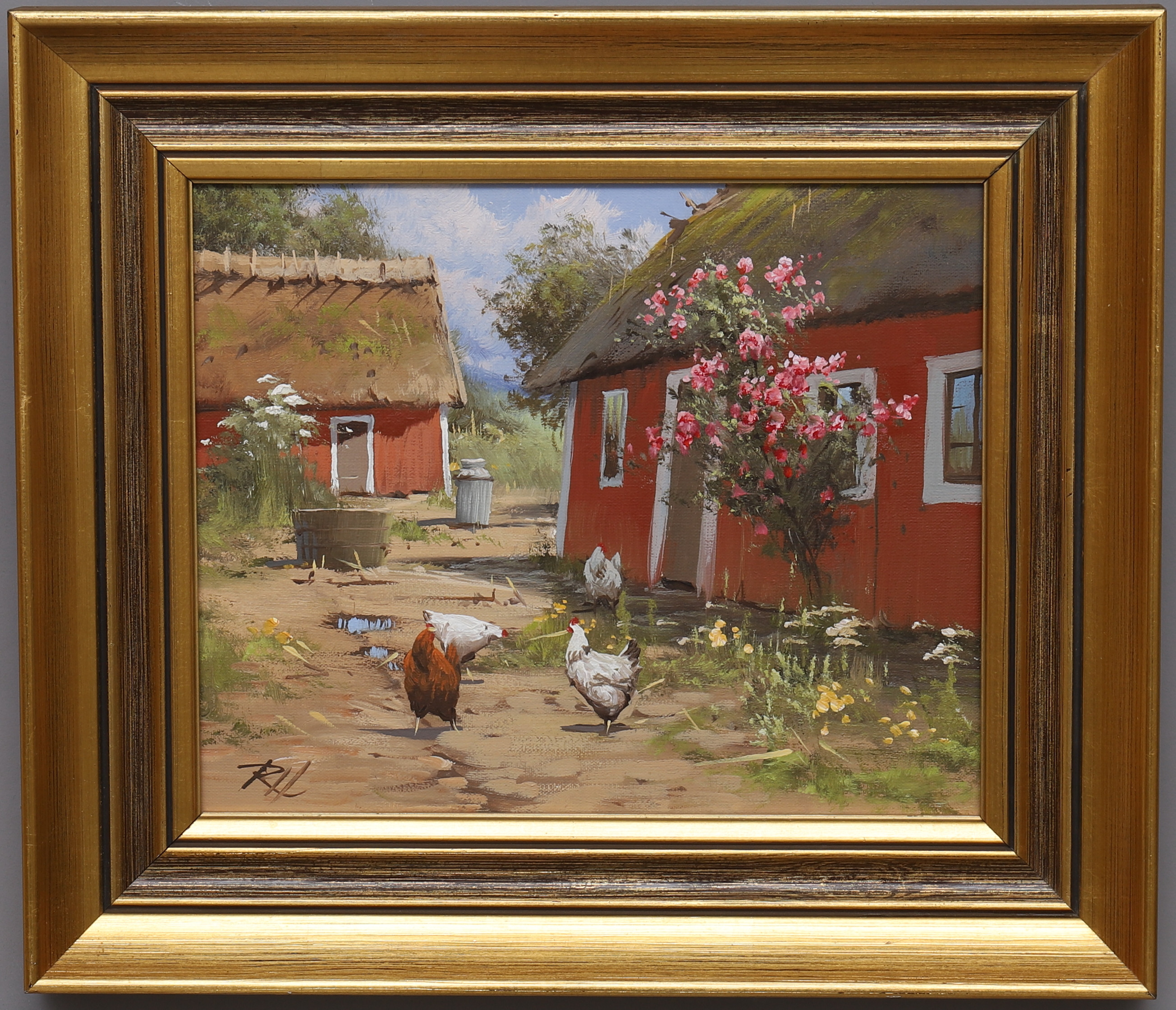 Images for 1303122. ROALD HANSEN. Oil on canvas, Hen meeting, monogram ...