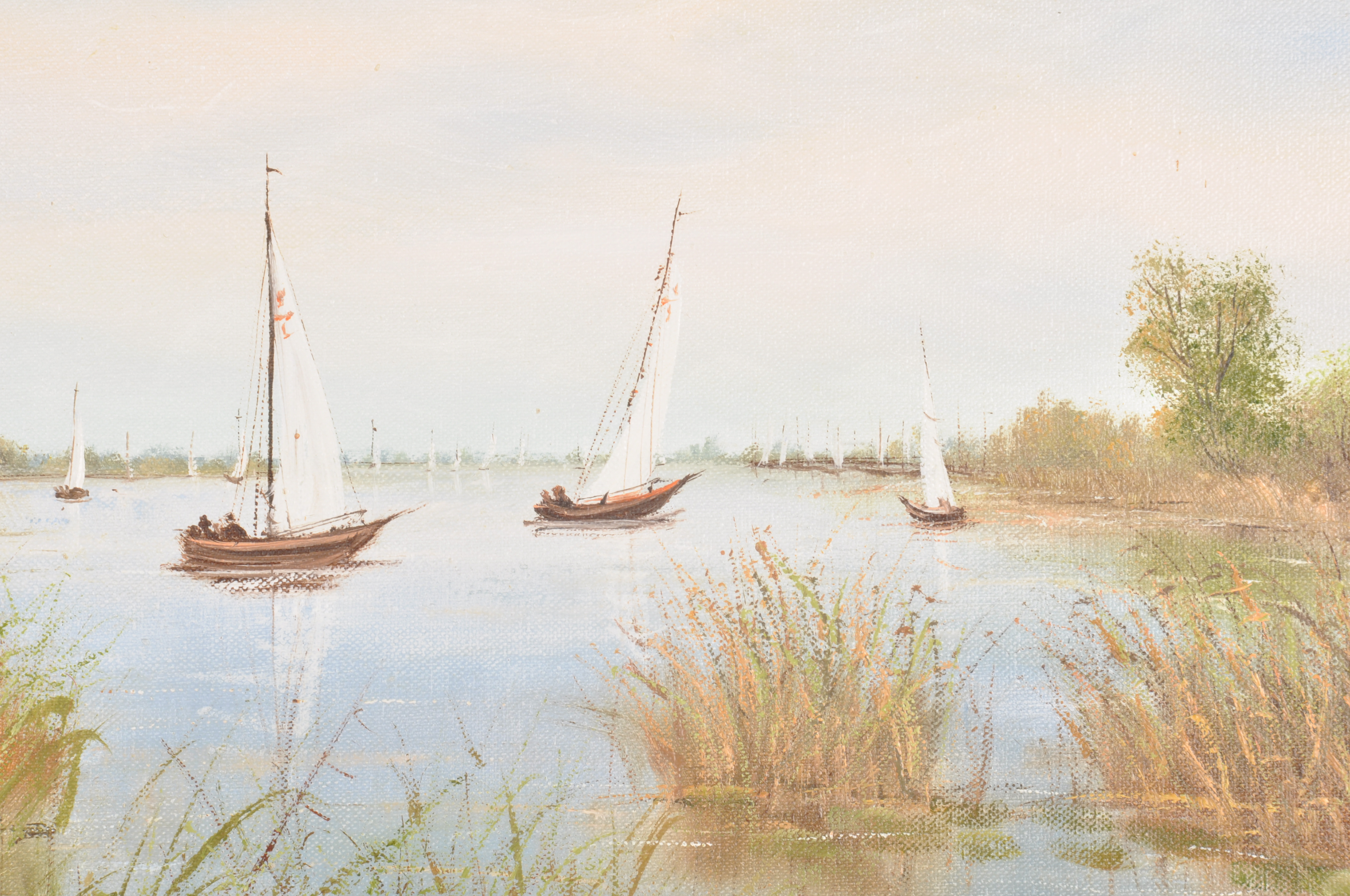 Bilder för 1308766. J.KUCZMANN. Somrigt sjölandskap med segelbåtar ...