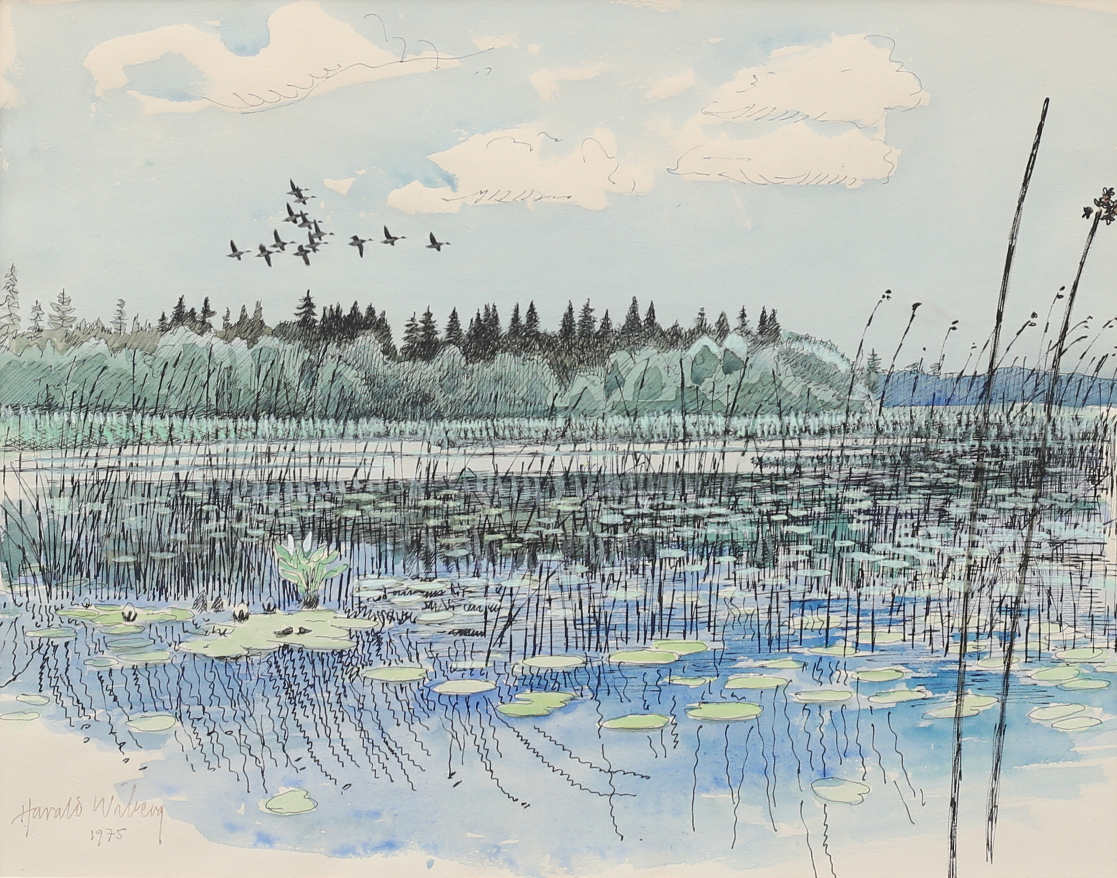 Images for 1350935. HARALD WIBERG. Flight of a bird over a lake ...