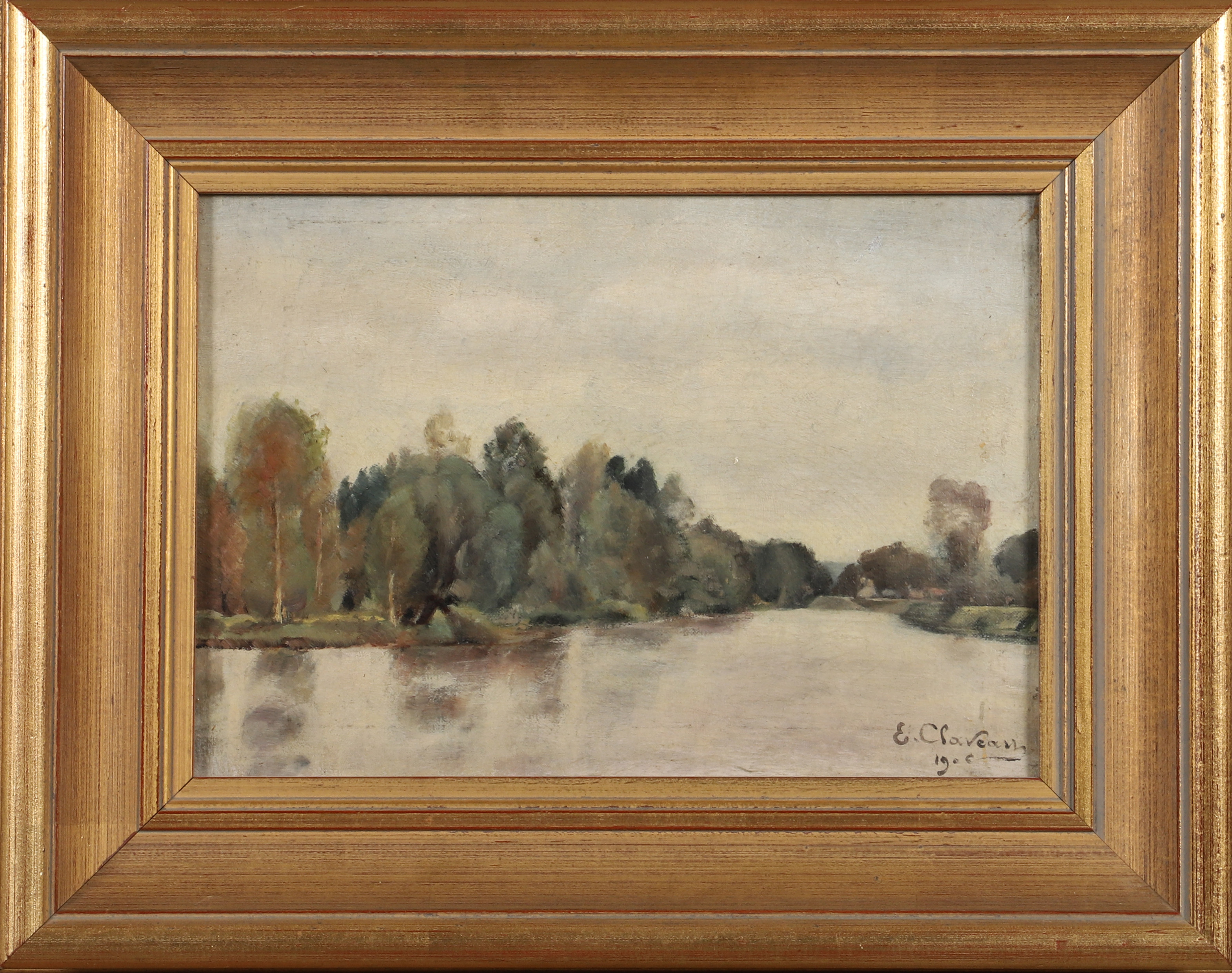 Bilder för 1441250. EUGENE PIERRE CLAVEAU. Landskap med sjö, olja på ...