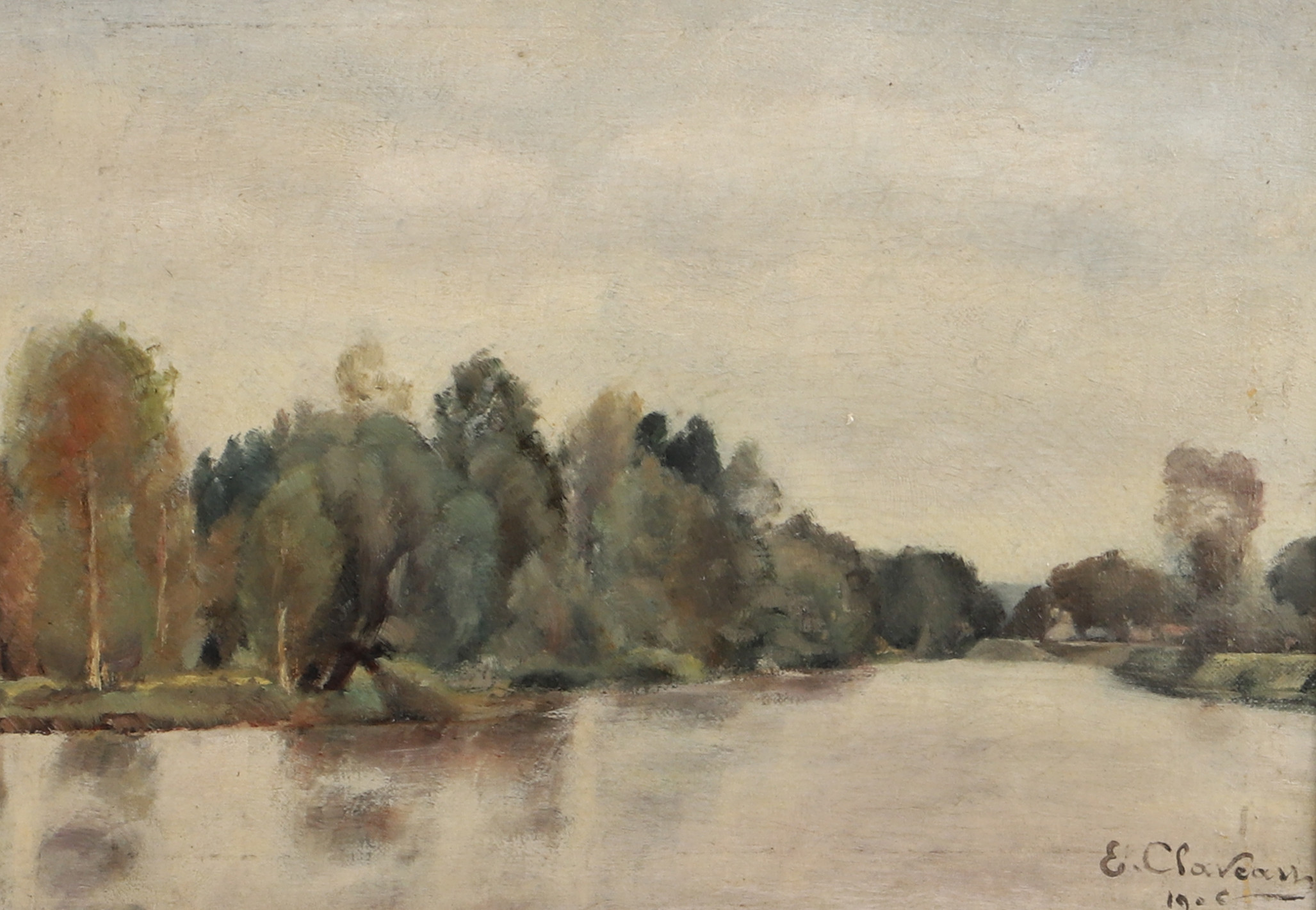 Bilder för 1441250. EUGENE PIERRE CLAVEAU. Landskap med sjö, olja på ...