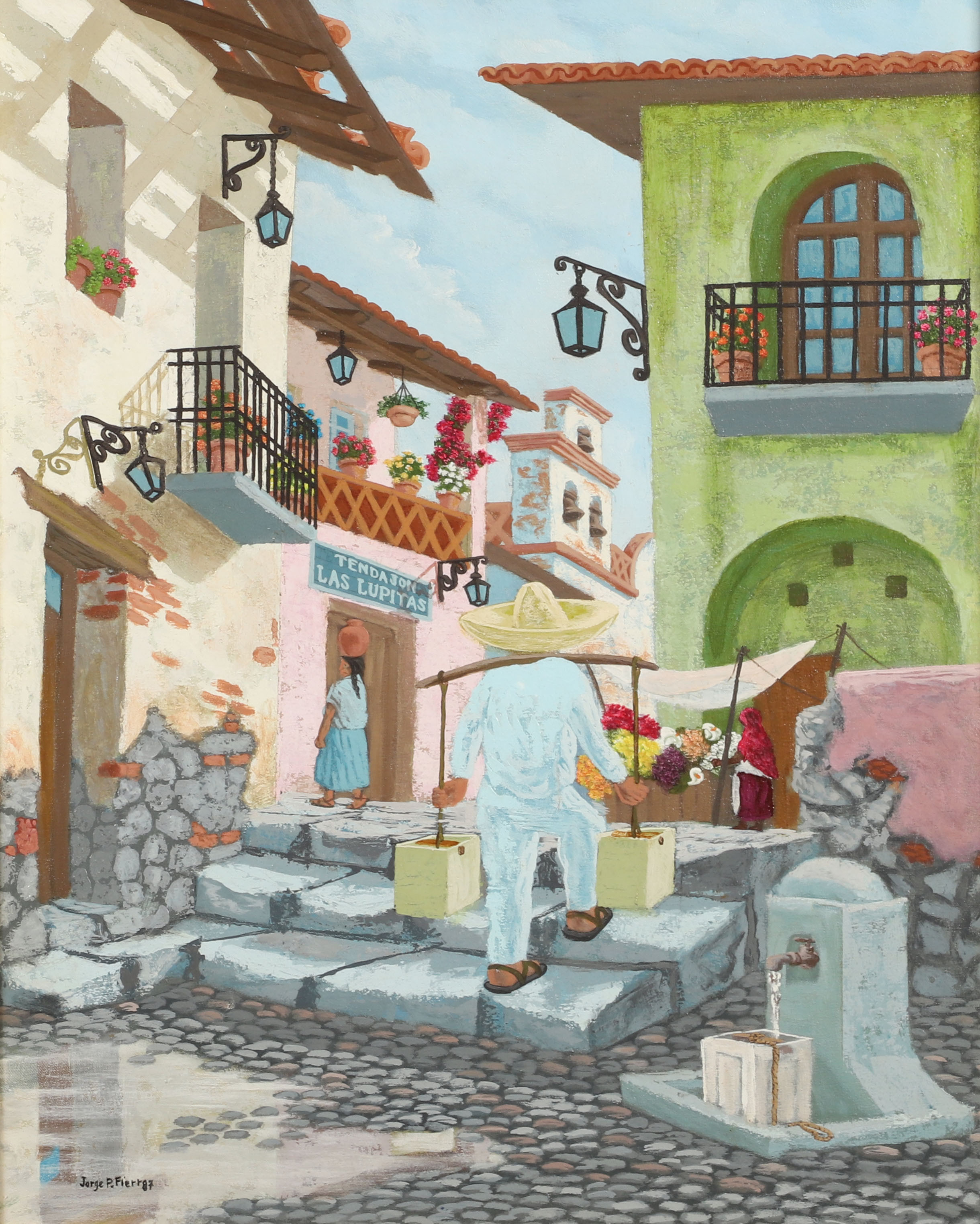JORGE R. FIERRO. Motiv från Mexico, olja på duk, signerad. | Barnebys