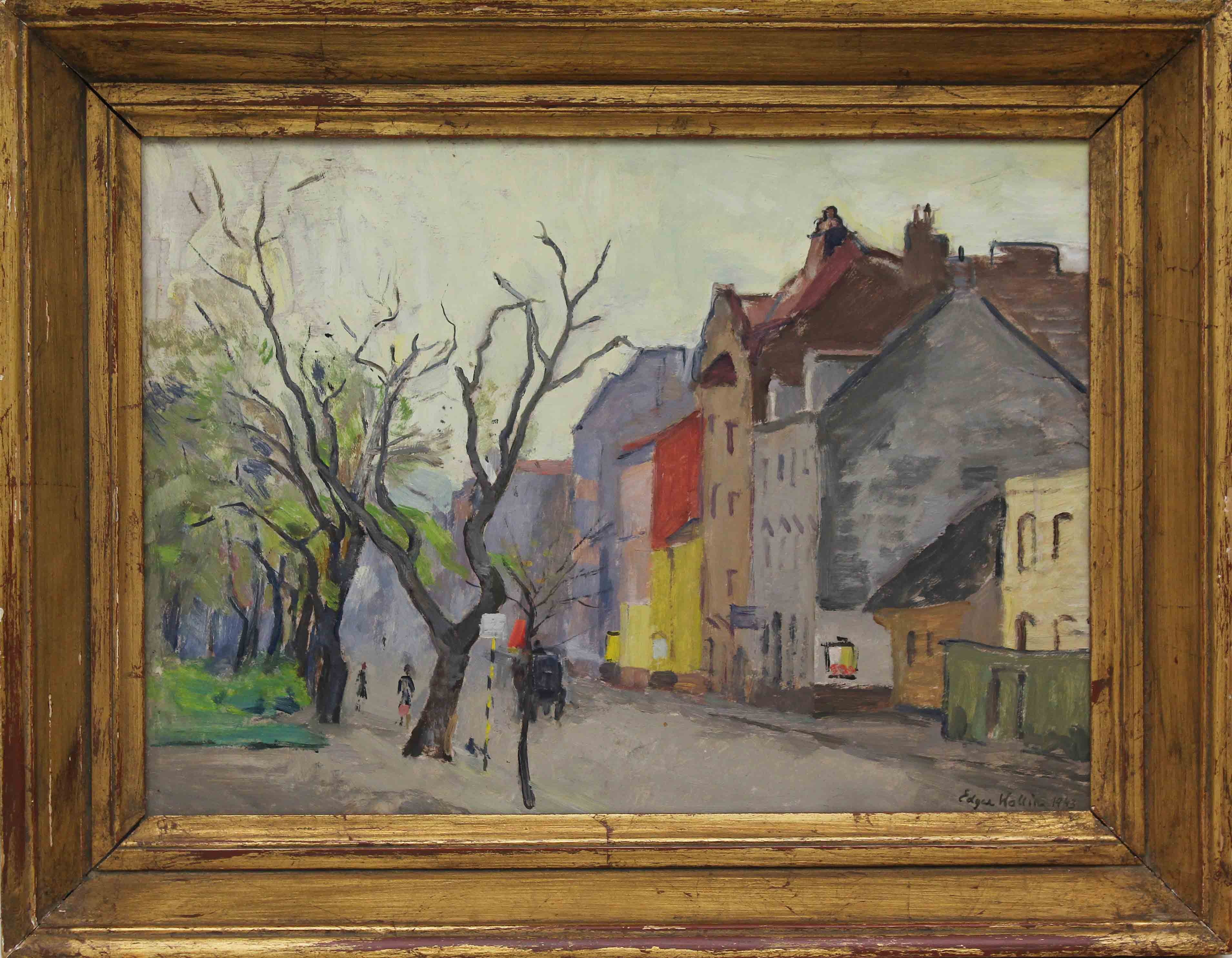 Images for 16015. EDGAR WALLIN. Street scene. Oil on Board. Signed ...