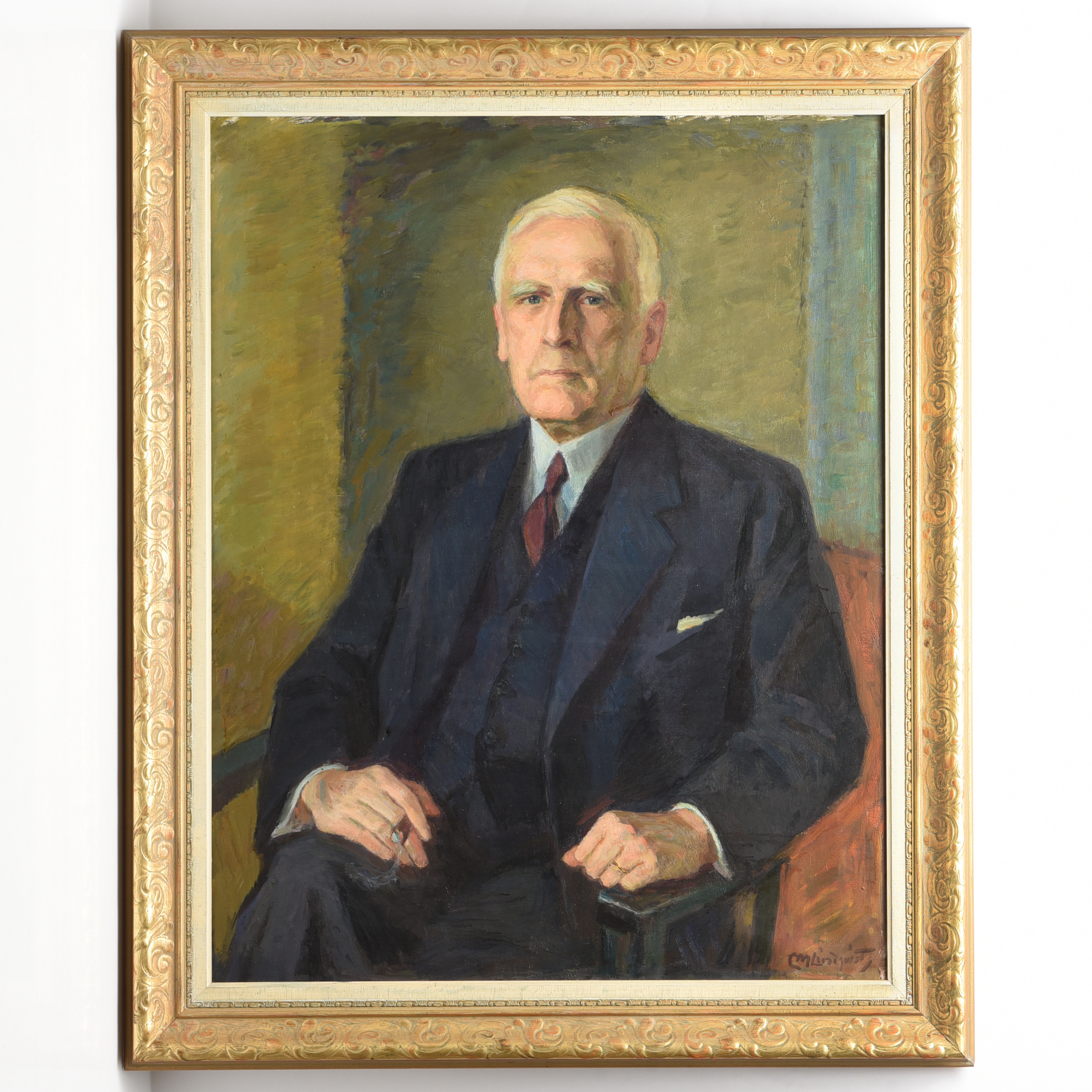 CARL MAGNUS LINDQVIST (1884-1977), porträtt av Thor Björnbom, olja på ...