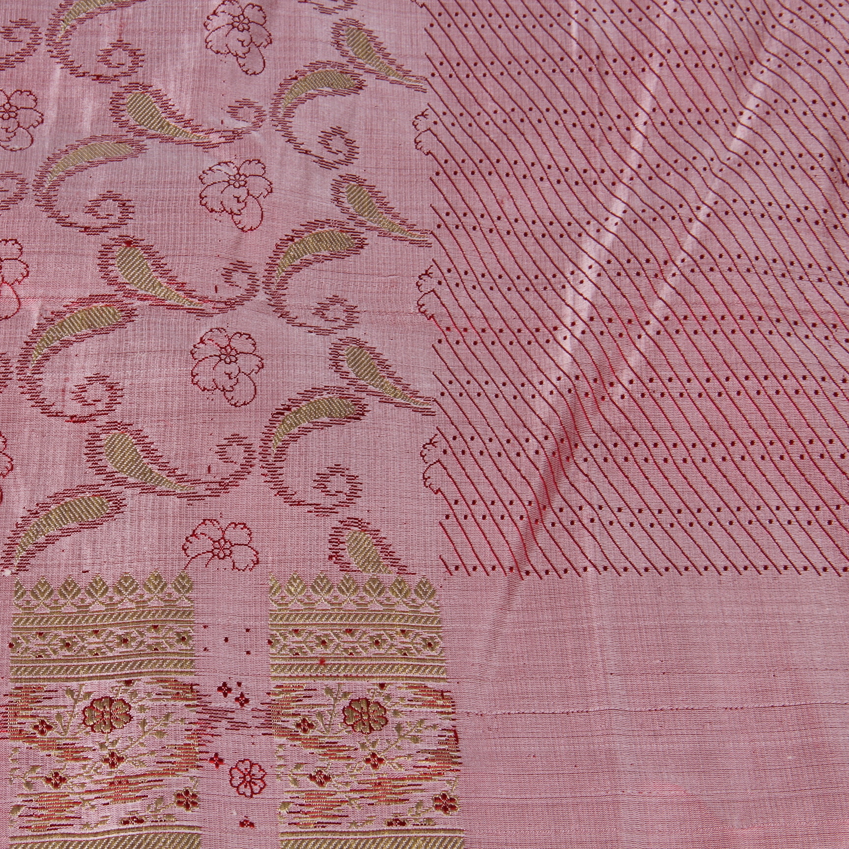 Images for 183410. FABRIC, silk, light red with interwoven threads of ...