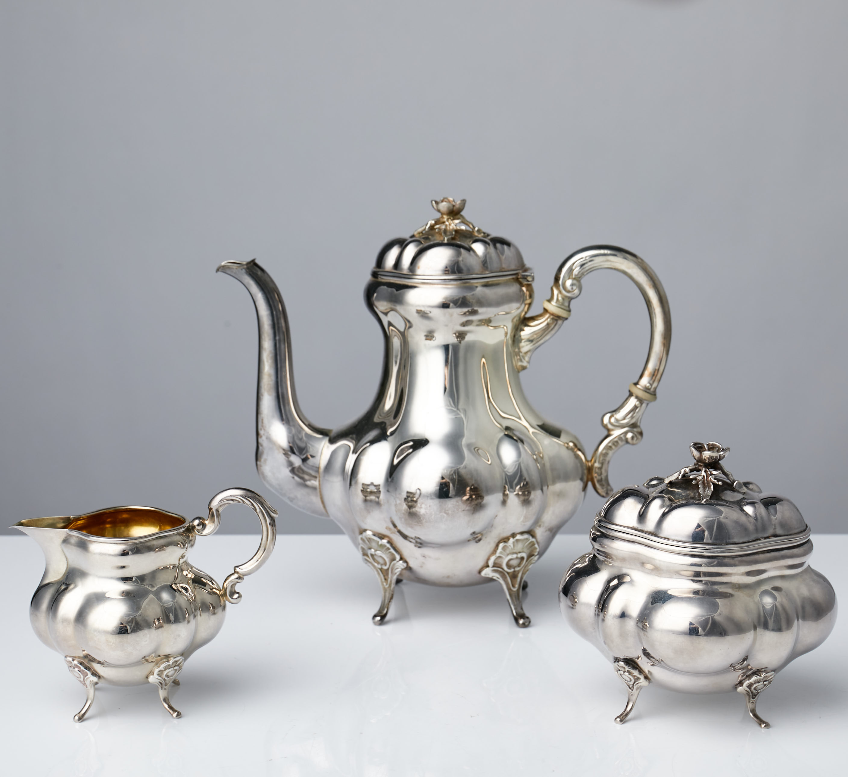 Images for 2022708. COFFEE POT, CREAM CREAM and SUGAR BOX, silver, 3 ...