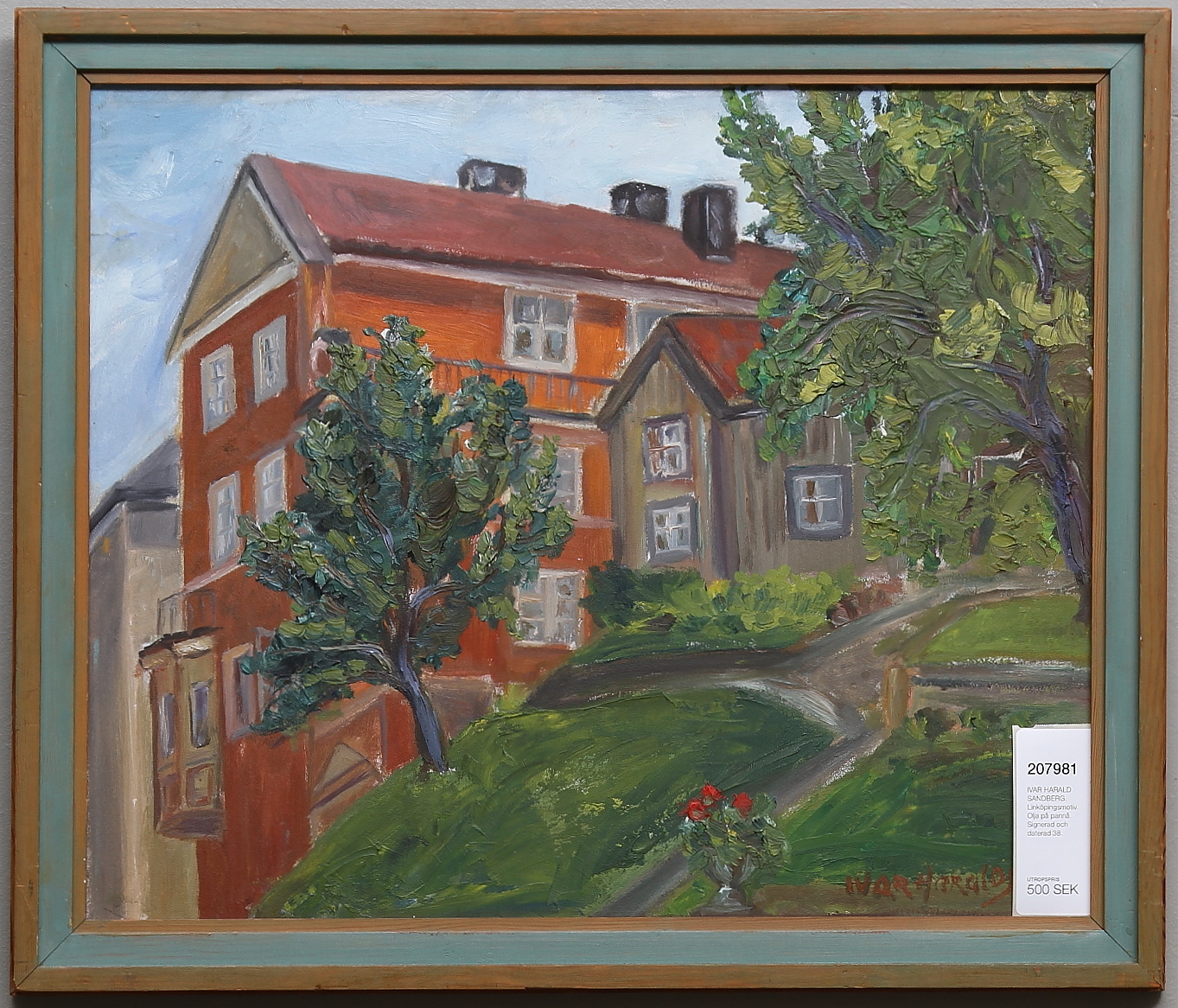 IVAR HARALD SANDBERG. Motivo Linköping. Óleo sobre Tabla. Firmado y ...
