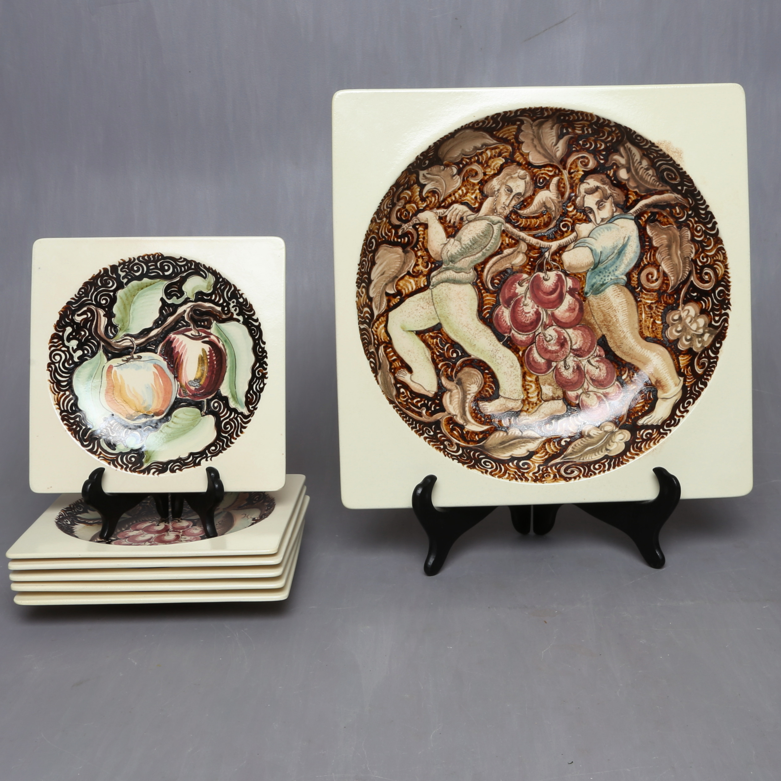 EDMOND BELLEFROID. fat, 7 delar, handmålade, porslin, Maastricht ...