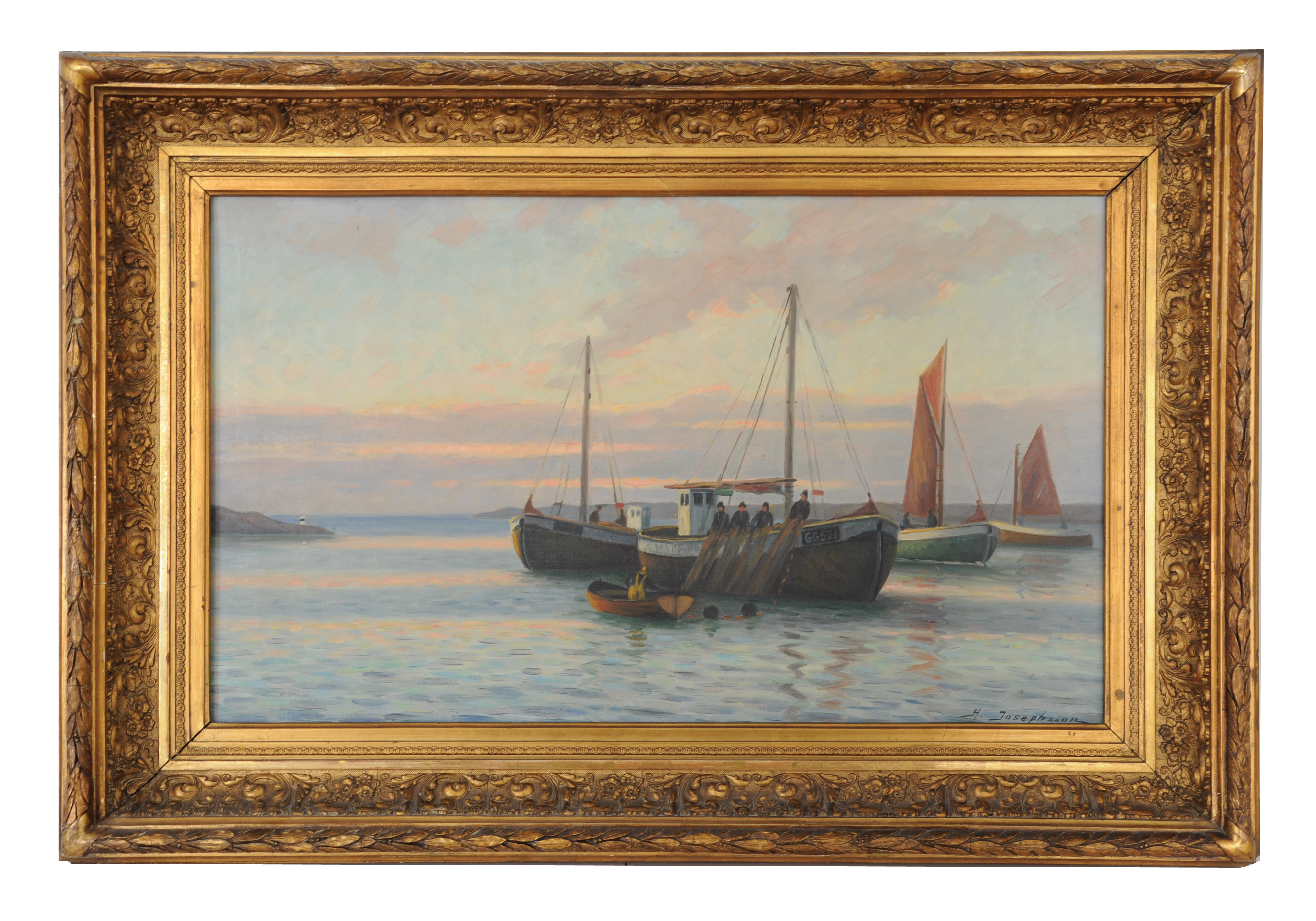 Bilder för 21149. HUGO JOSEPHSSON. Olja på duk, fiskebåtar, signerad ...