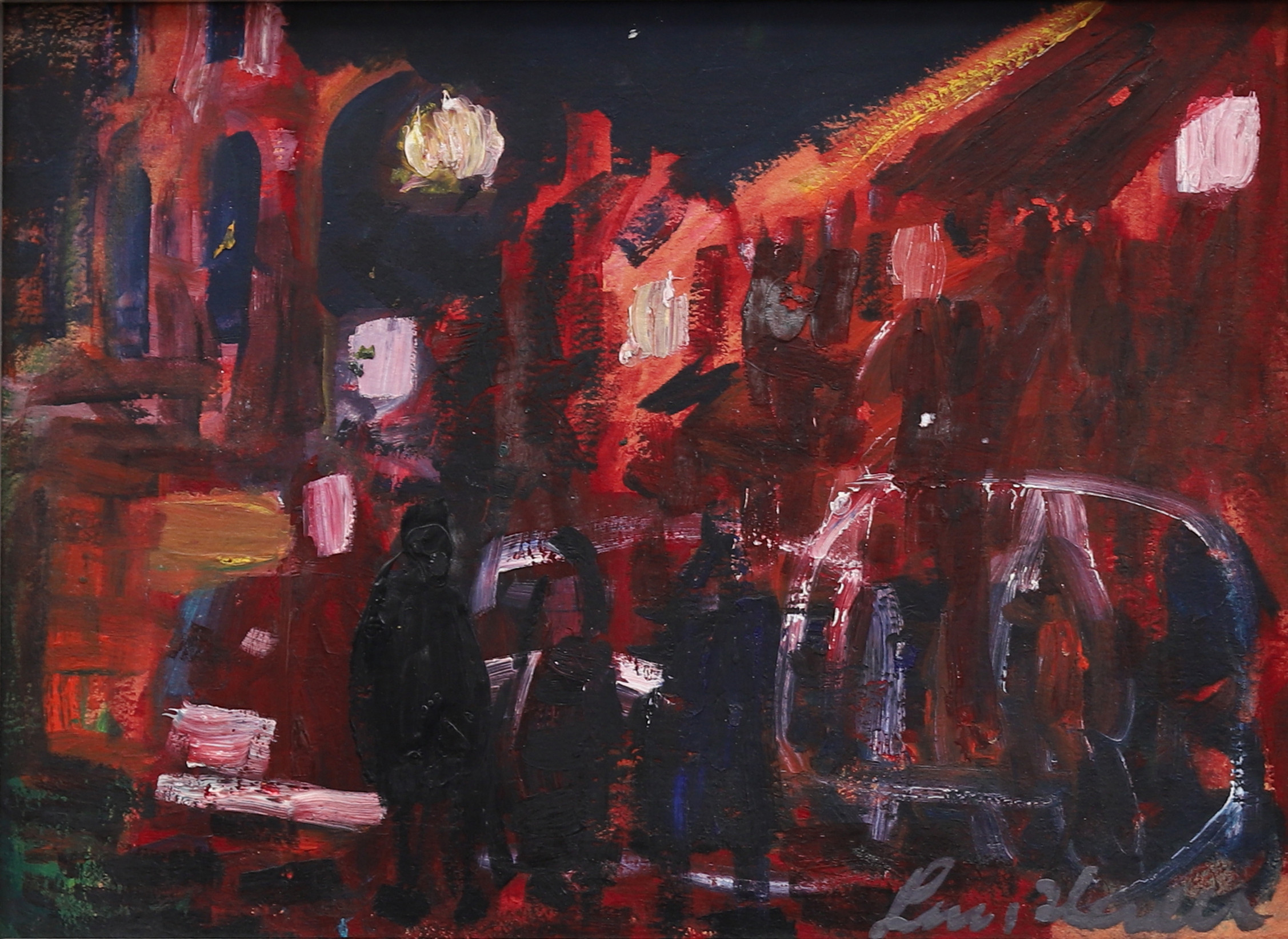 LARS HERDER. Cafeinteriör, olja på pannå, signerad. Konst - Måleri ...