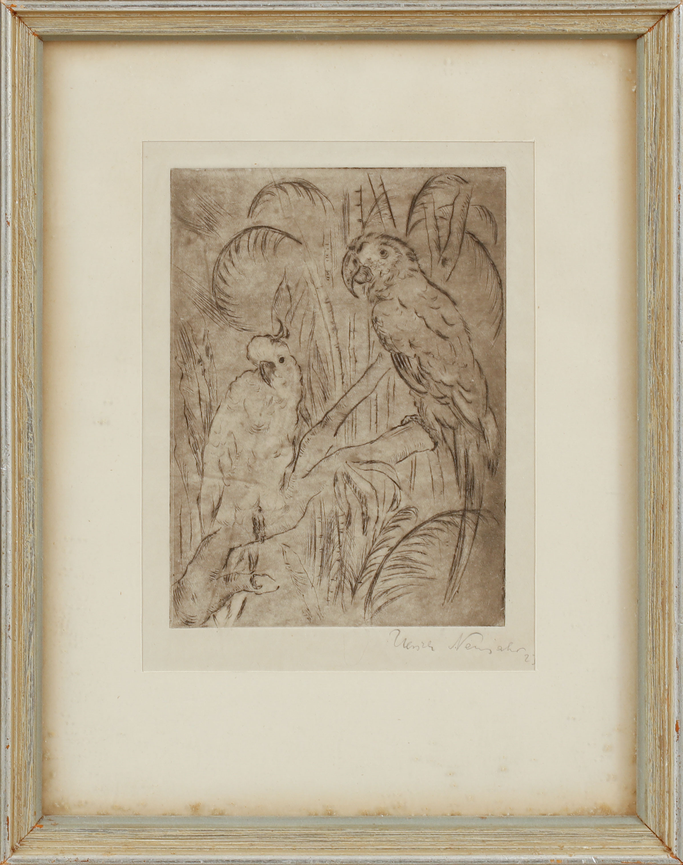 Images for 2127867. ULRICH NEUJAHR. Figure scene and parrots, woodcut ...