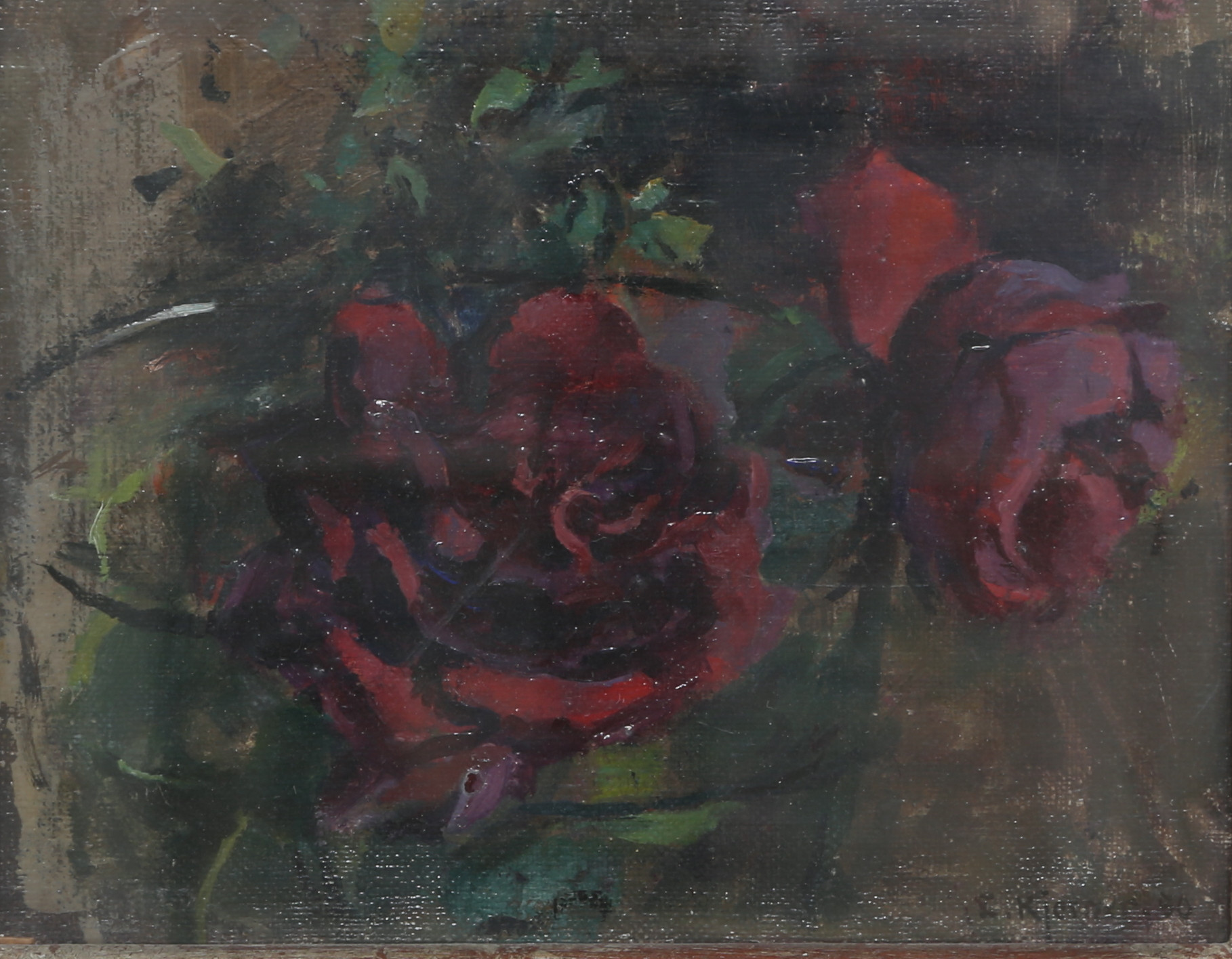 ESTHER KJERNER. olja på duk, uppfodrad på pannå, vildrosor, signerad ...