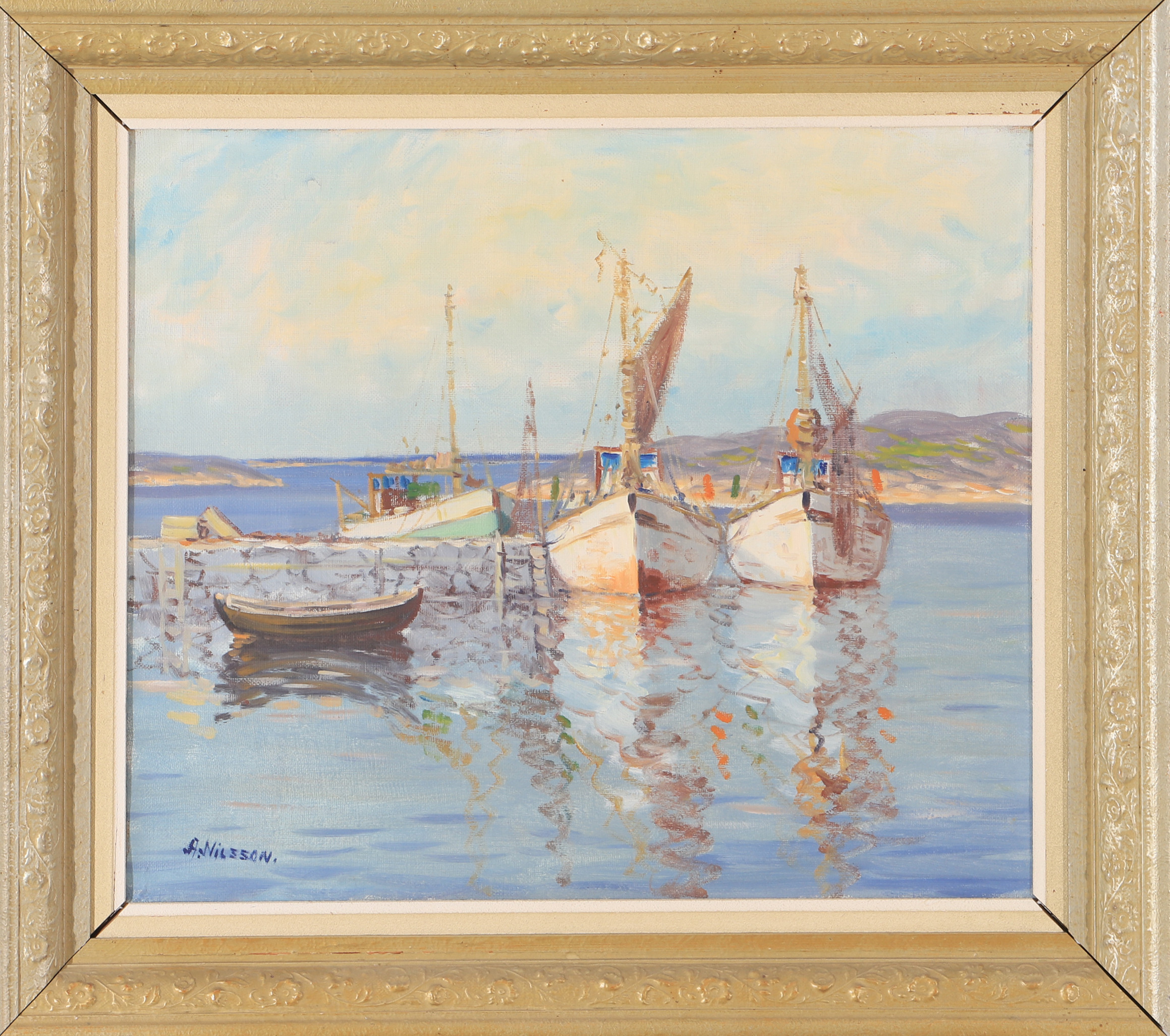Images for 2180169. ALGOT NILSSON. Harbor with fishing boats, oil on ...