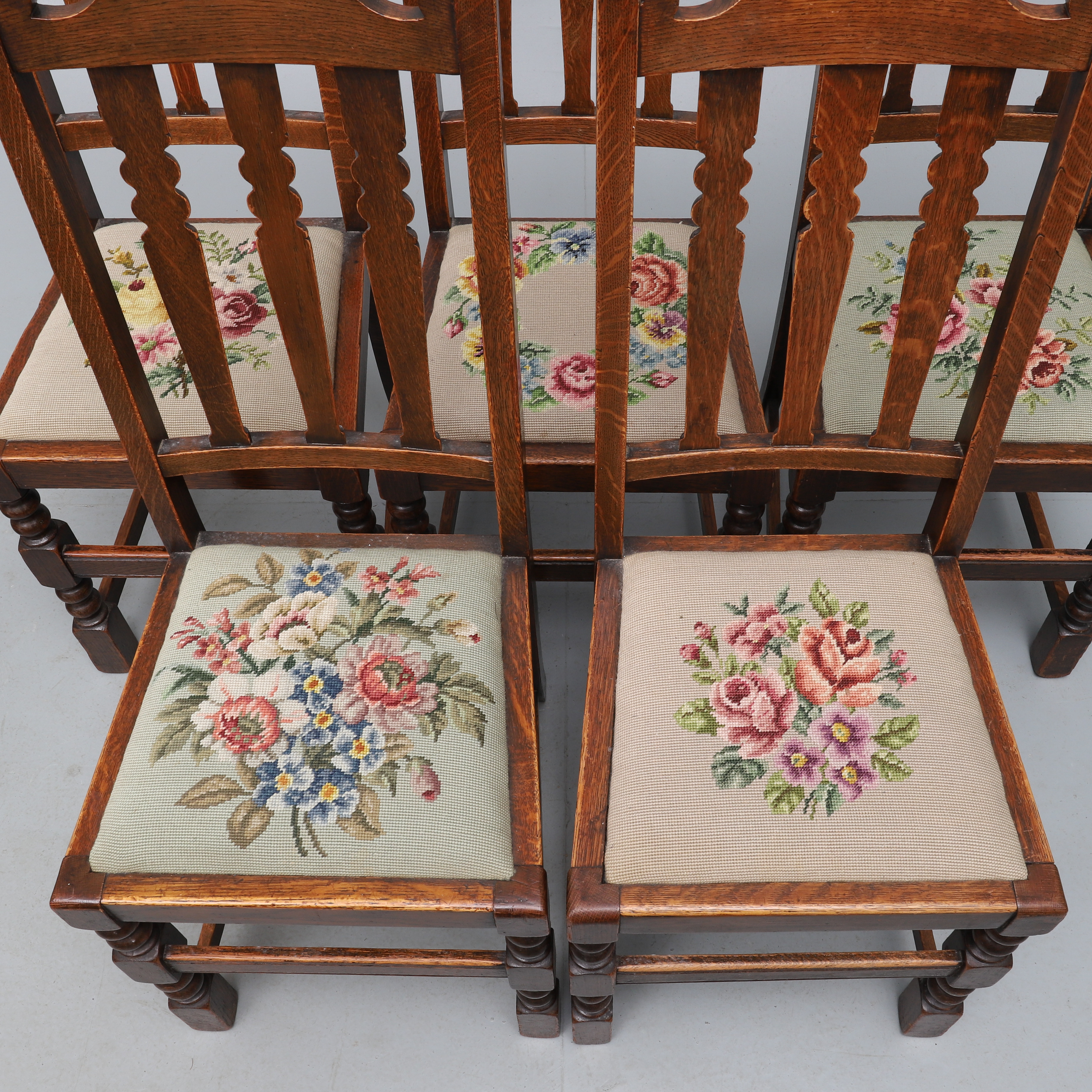 Images for 2188965. A SET OF FIVE REPRODUCTION OAK DINING CHAIRS, IN ...