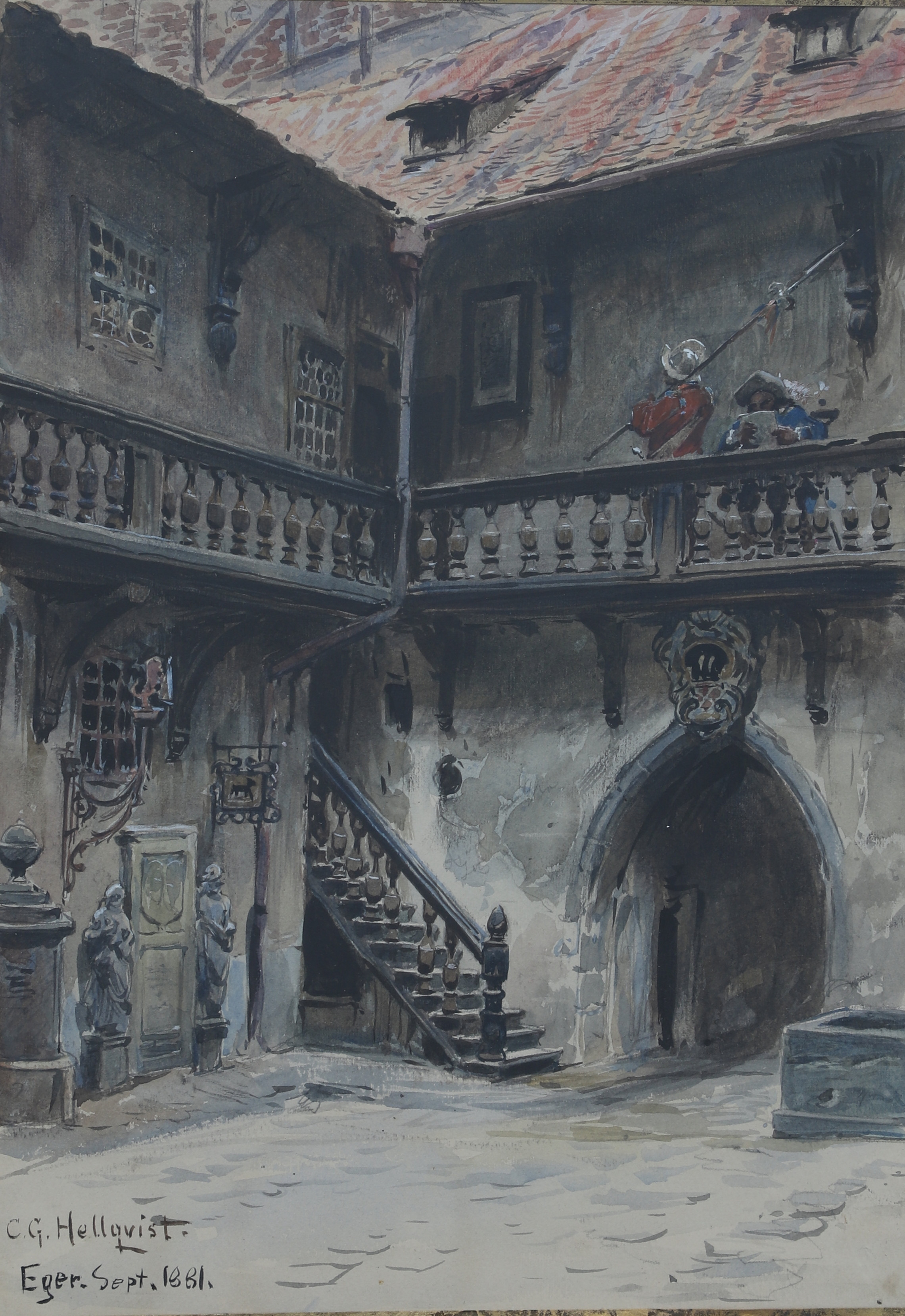 Images for 2204920. CARL GUSTAF HELLQVIST. gouache, castle yard with ...