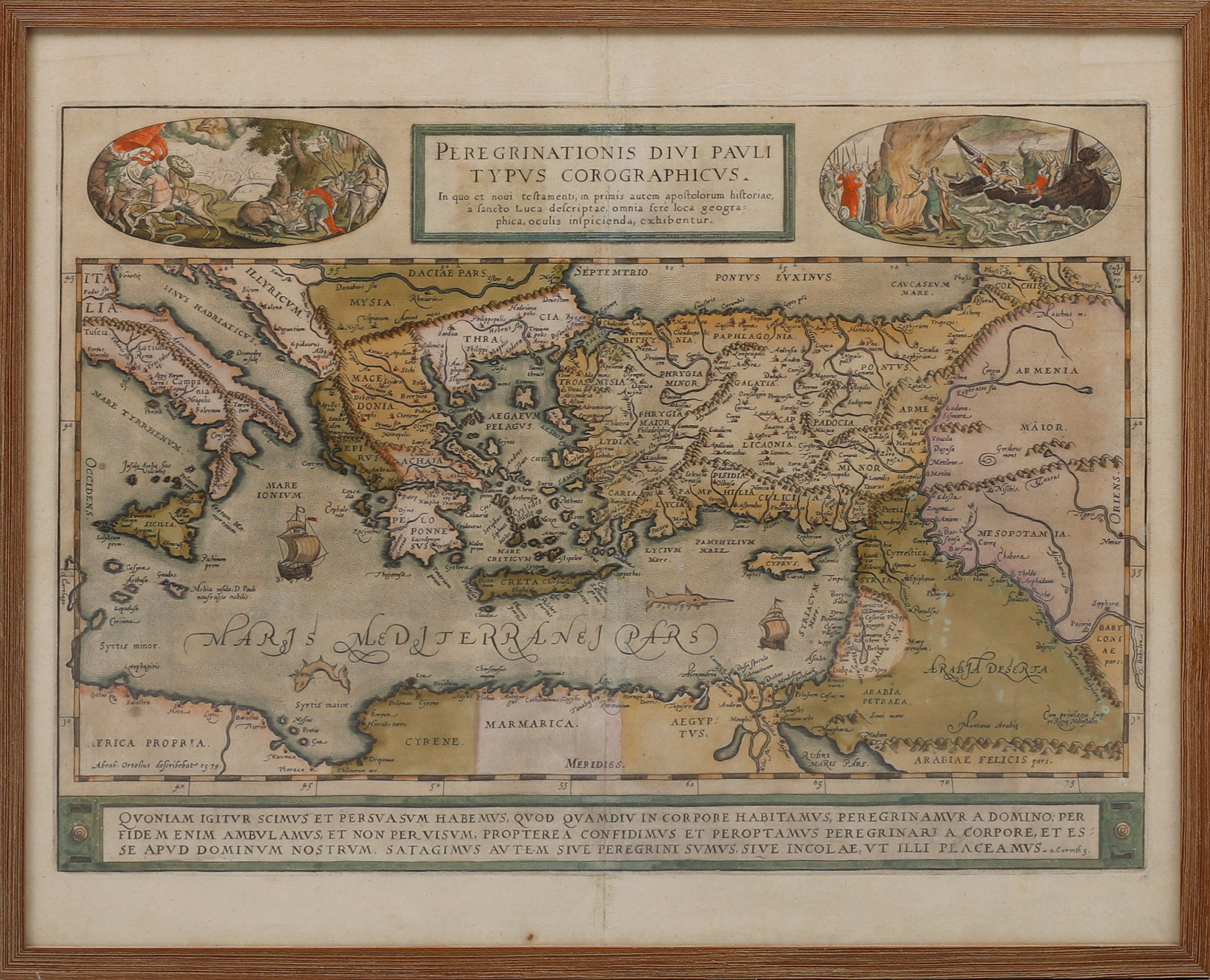 KARTE, kolorierter Kupferstich, Peregrinationis Divi Pauli Typus ...