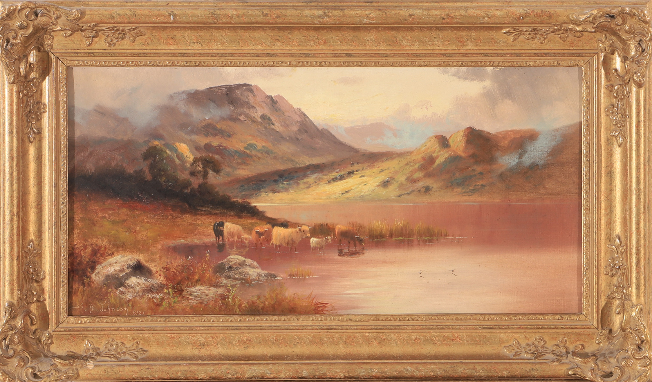 Images for 2212835. SAMUEL JOHNSON. Mountain landscape with cows, oil ...