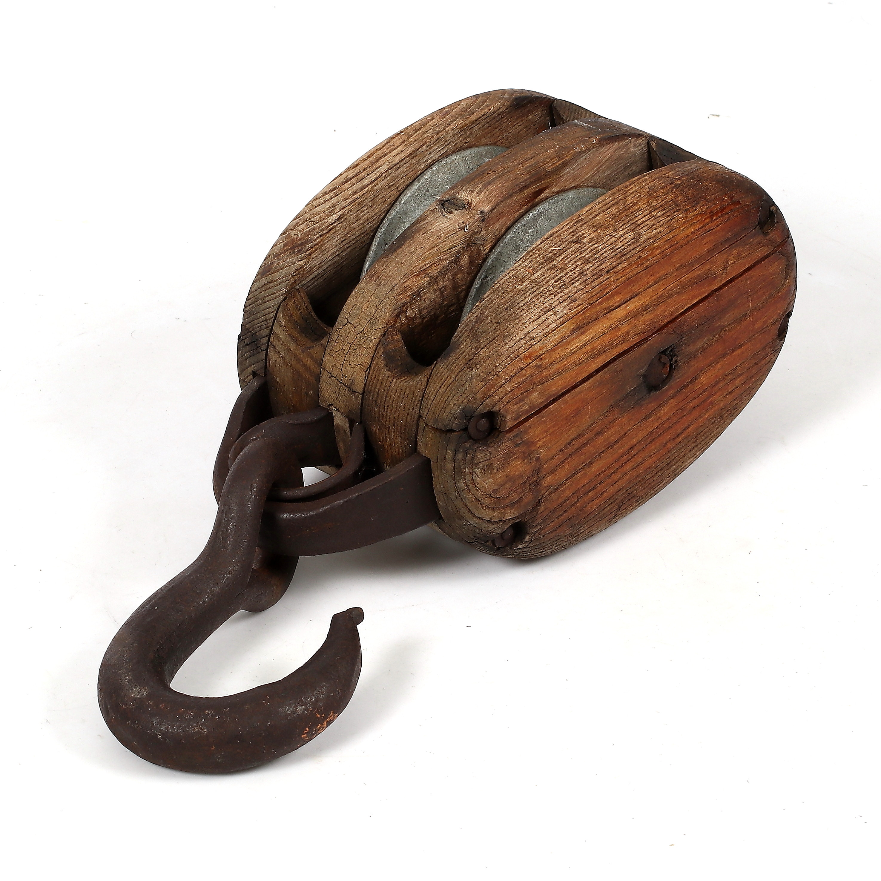 TALJA/BLOCK, trä med järnkrok, 18/1900-tal. Samlarföremål - Teknika ...