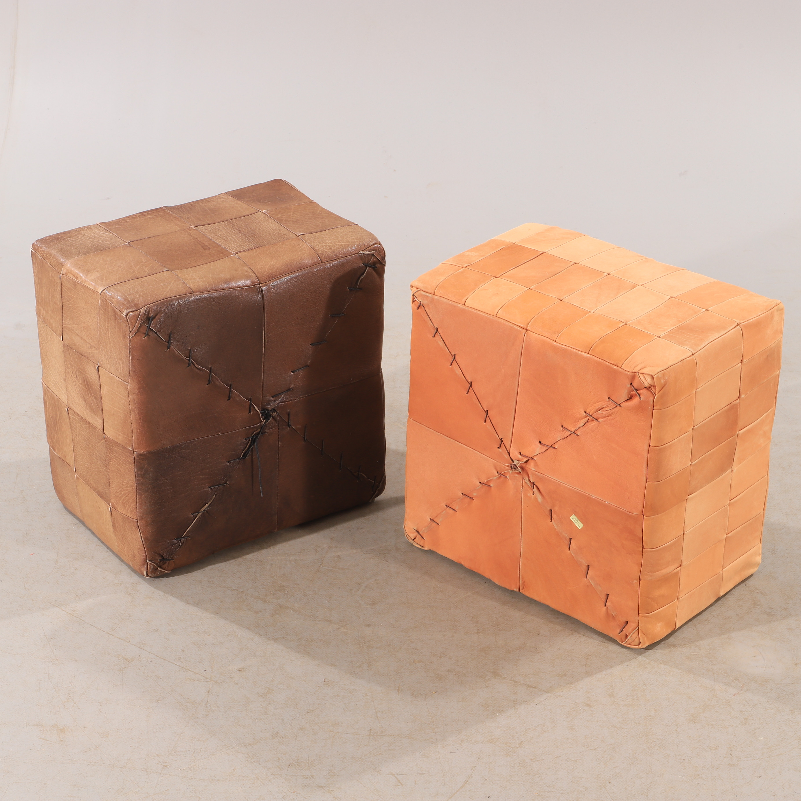 Images for 2314043. SITTING PUFFS, 2 pieces, brown leather, i.a ...