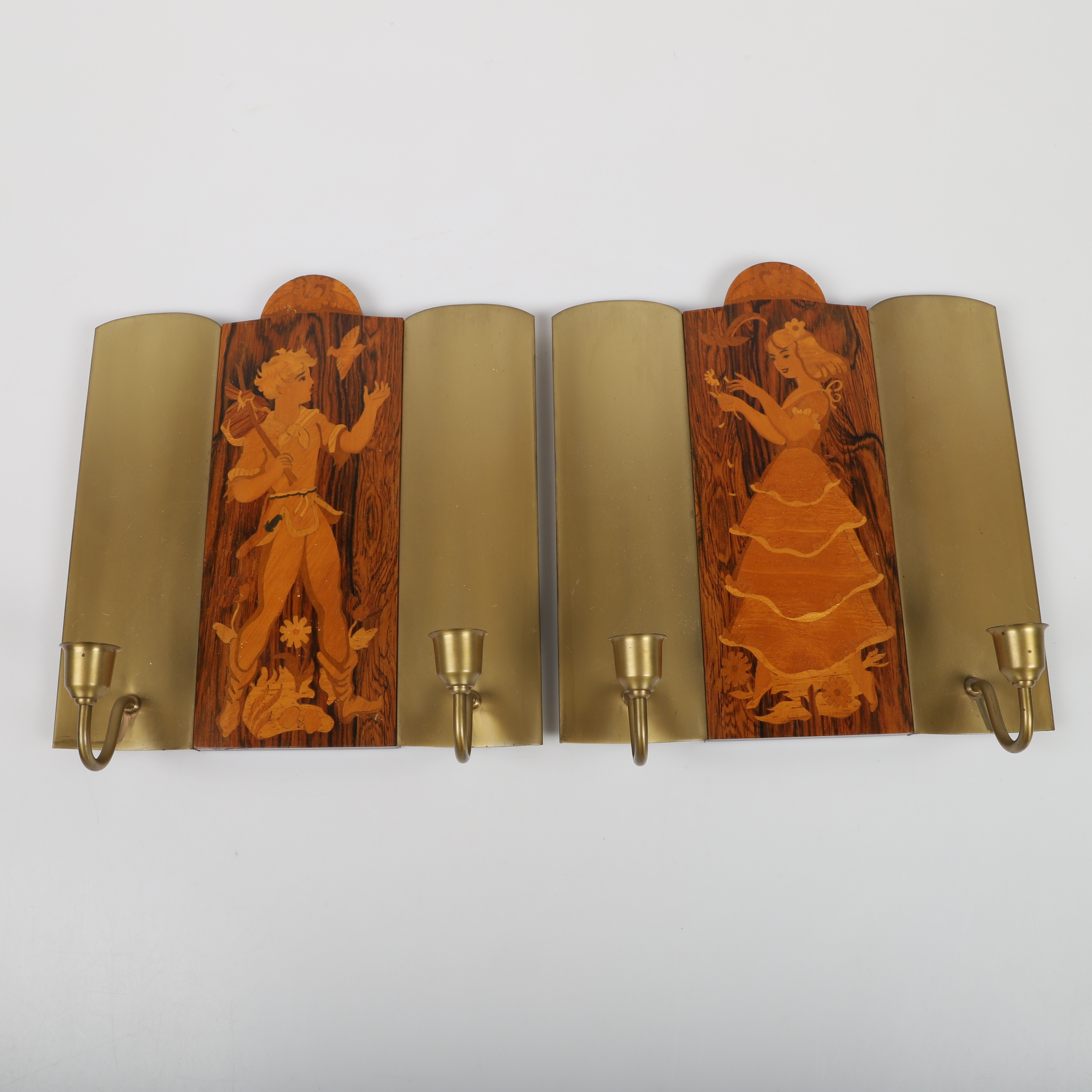 Images for 2329275. WALL CANDLES, 1 pair, wood / brass, Mjölby Intarsia ...