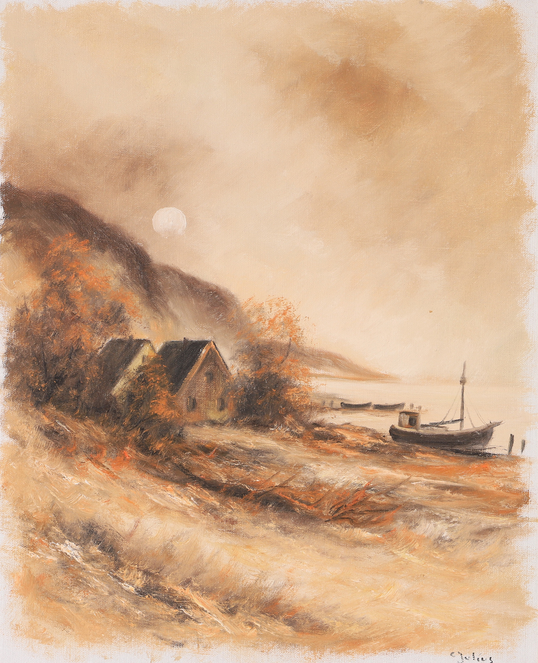 Images for 2344873. CARL JULIUS. Coastal landscape with houses, oil on ...