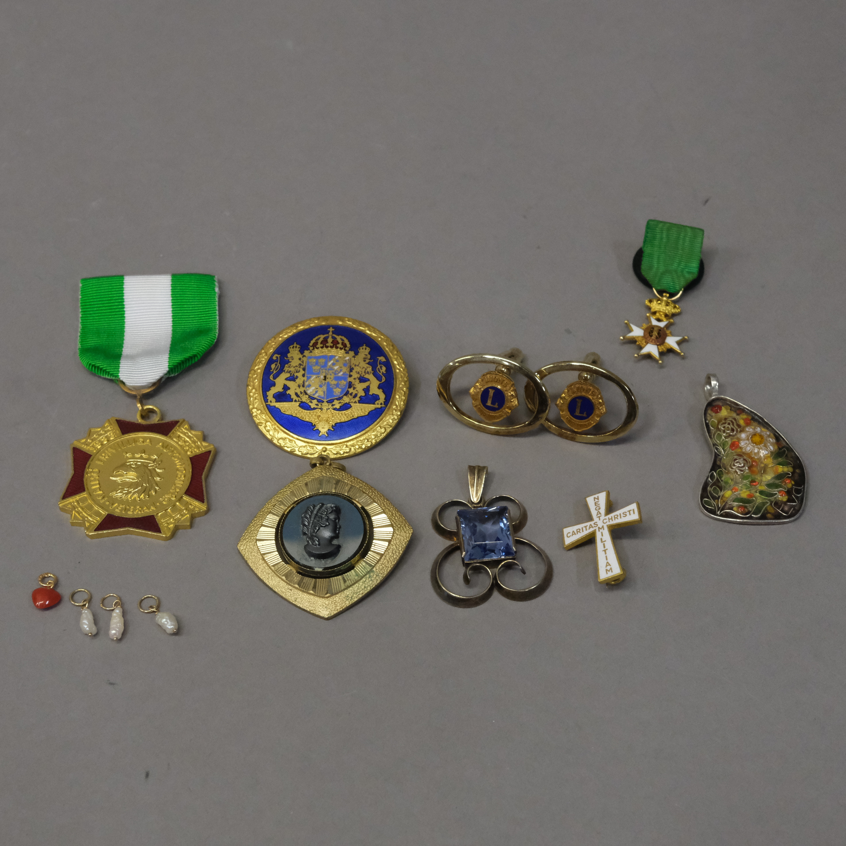 Images for 2379950. FOUR GOLD PENDANTS WITH PEARLS, MEDAL OF MERIT ...