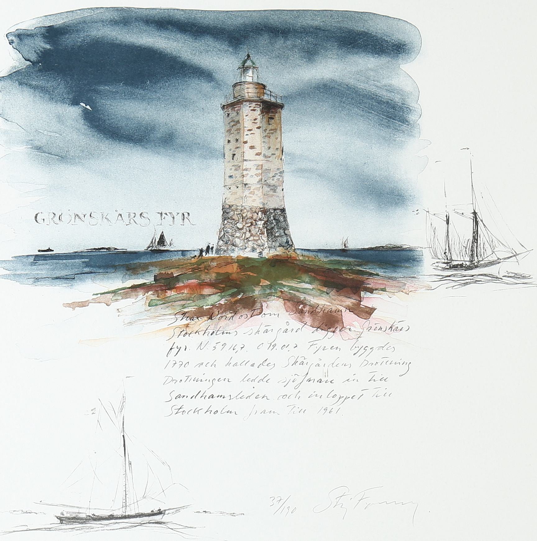 Bilder för 2398123. STIG FYRING. "Grönskärs fyr", litografi, signerad ...