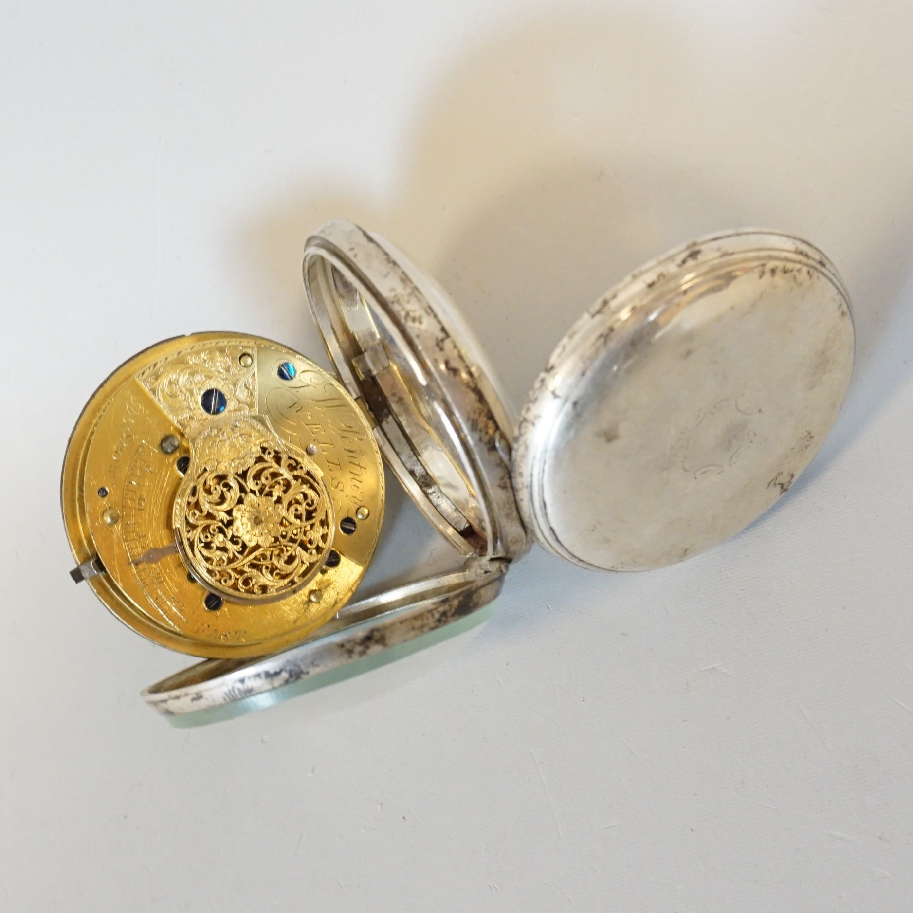 Images for 2425234. SPINDLE CLOCK, silver, movement marked GW Pentney ...