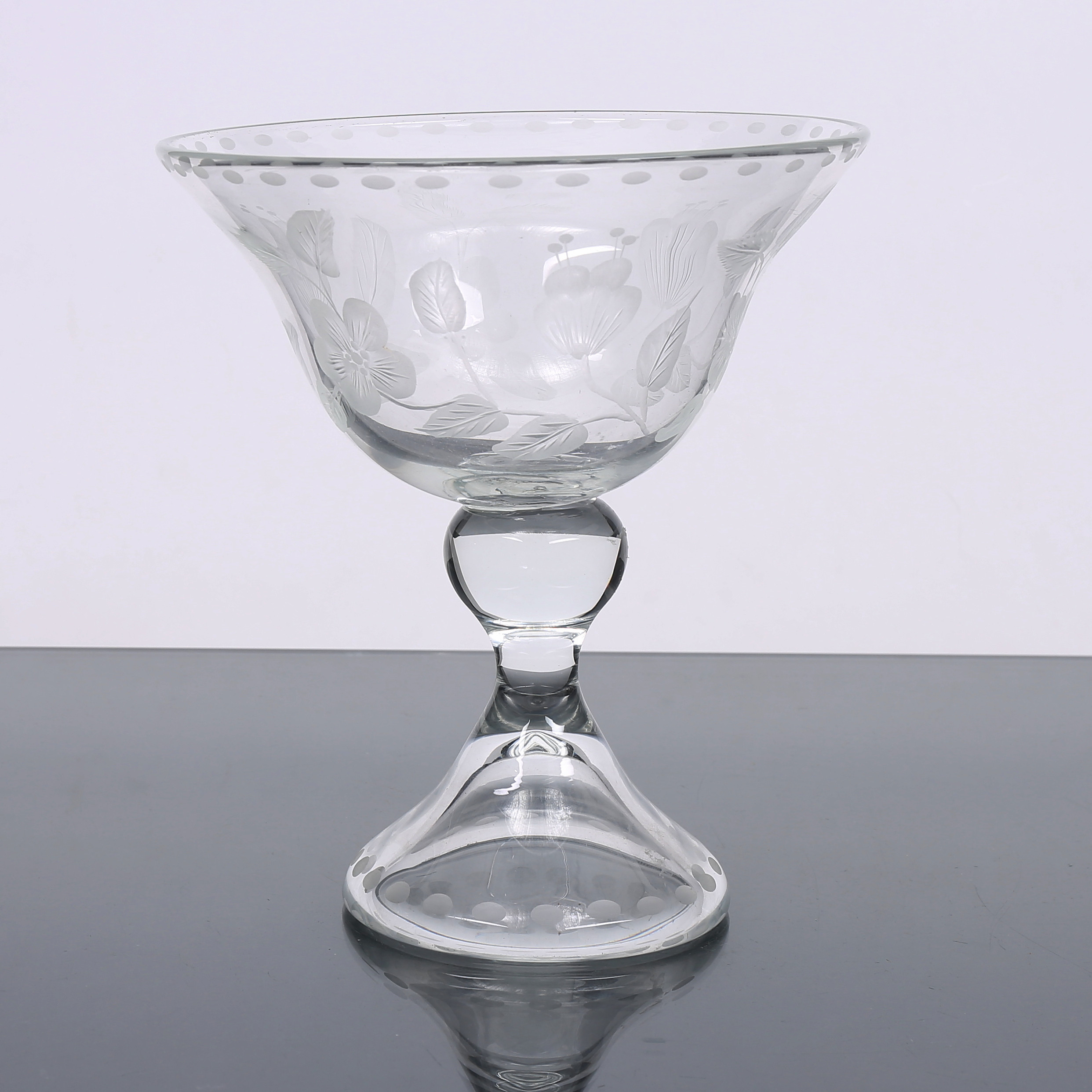 Images for 2466490. BOWL on foot, 3 pcs, glass, ground decor. - Auctionet
