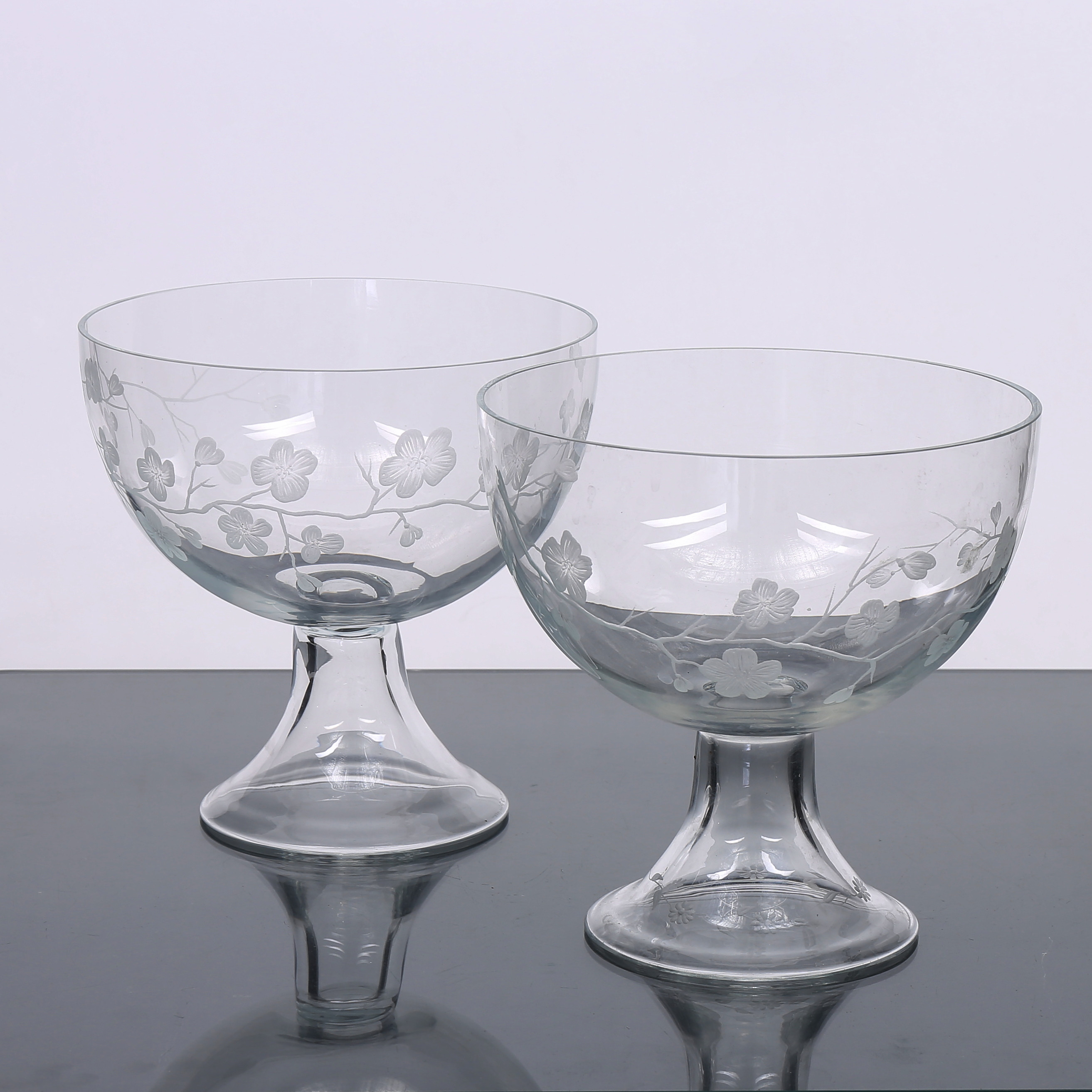 Images for 2466490. BOWL on foot, 3 pcs, glass, ground decor. - Auctionet