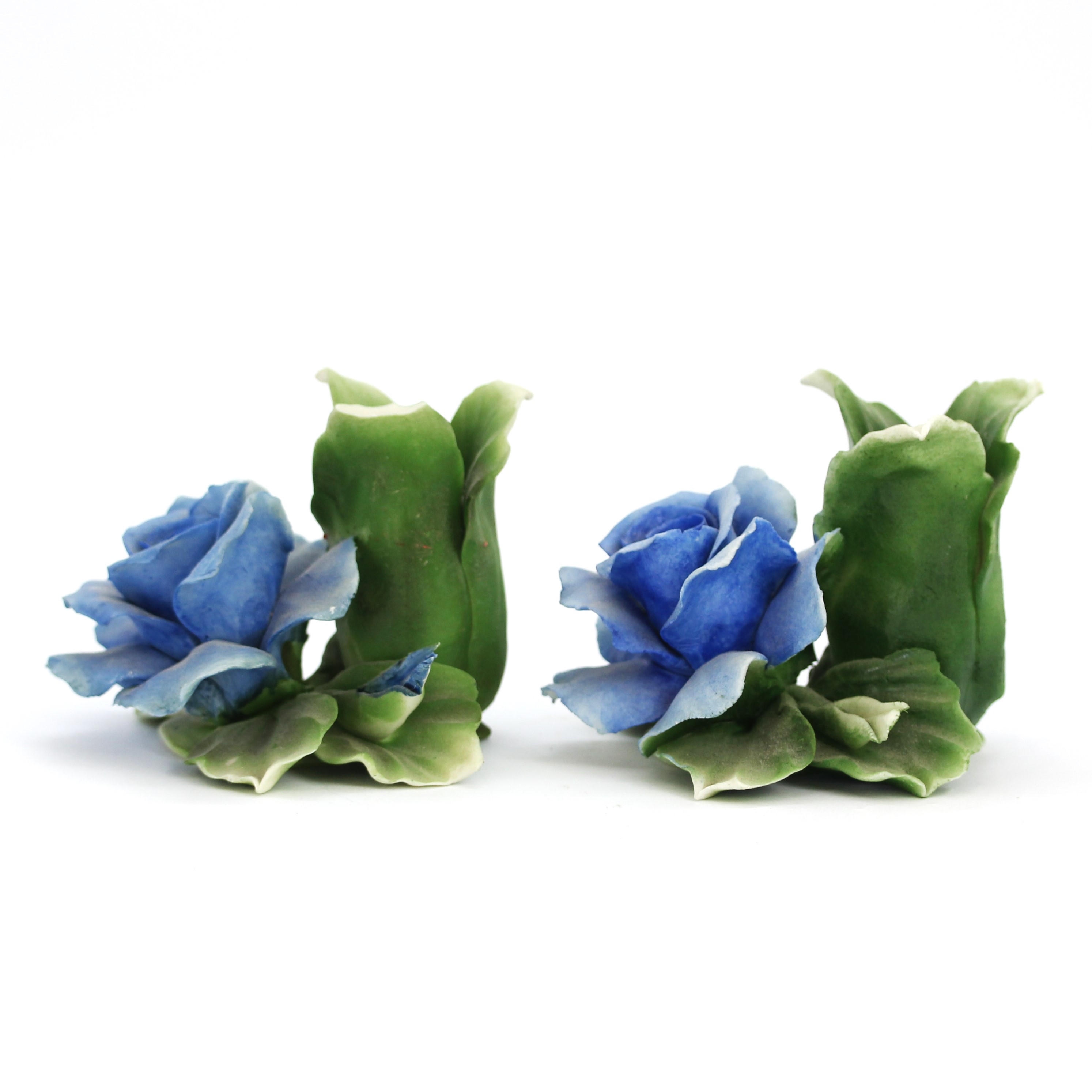 Images for 2474744. CAPODIMONTE BLUE ROSE CANDLESTICKS. - Auctionet