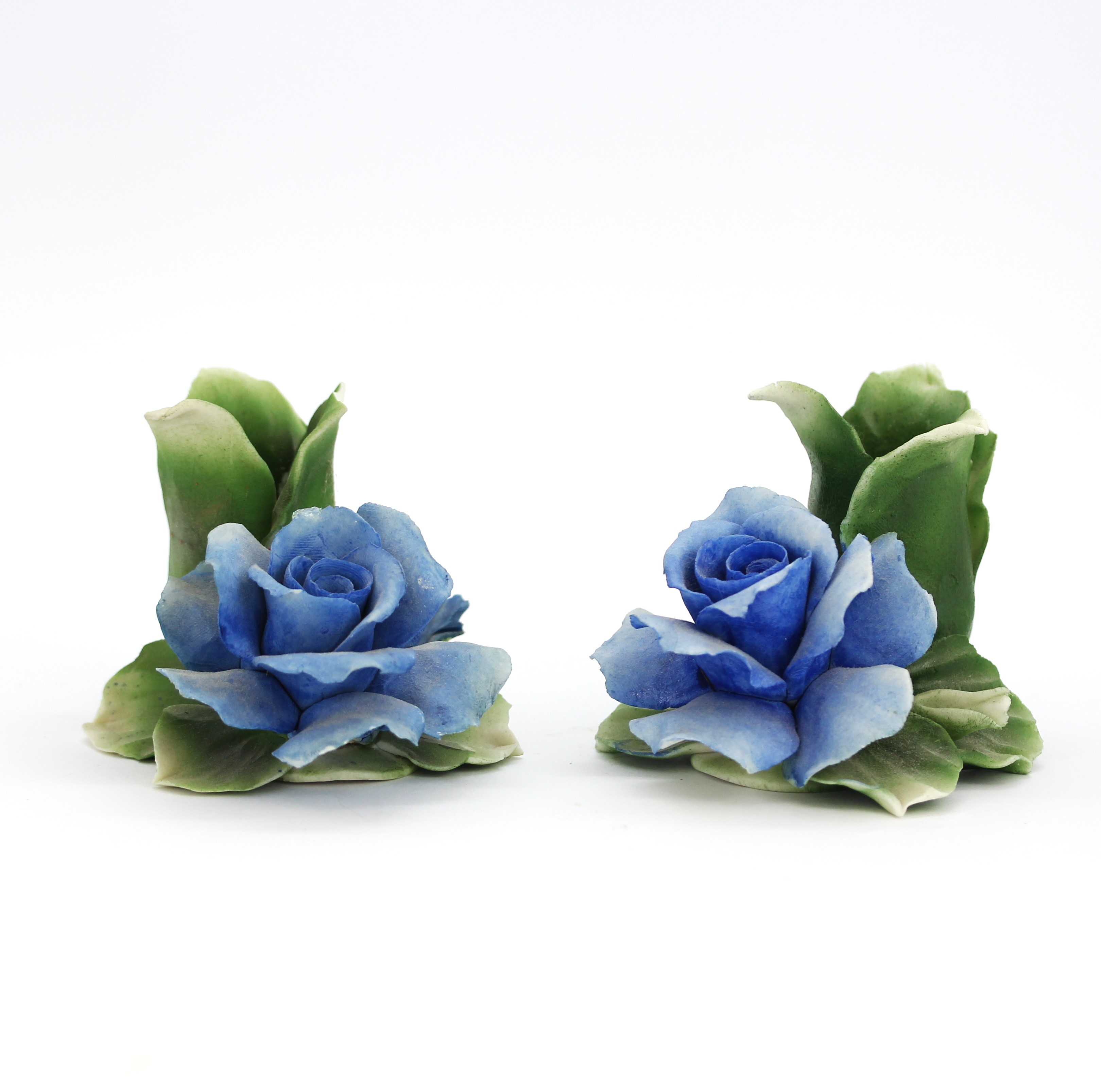 Images for 2474744. CAPODIMONTE BLUE ROSE CANDLESTICKS. - Auctionet