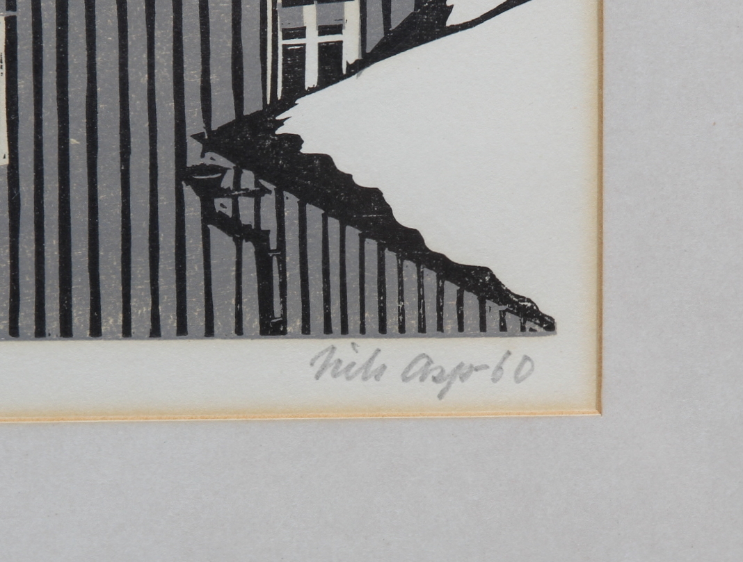 Bilder för 247972. NILS ASP. Vintermotiv med tåg. Träsnitt. Signerad ...