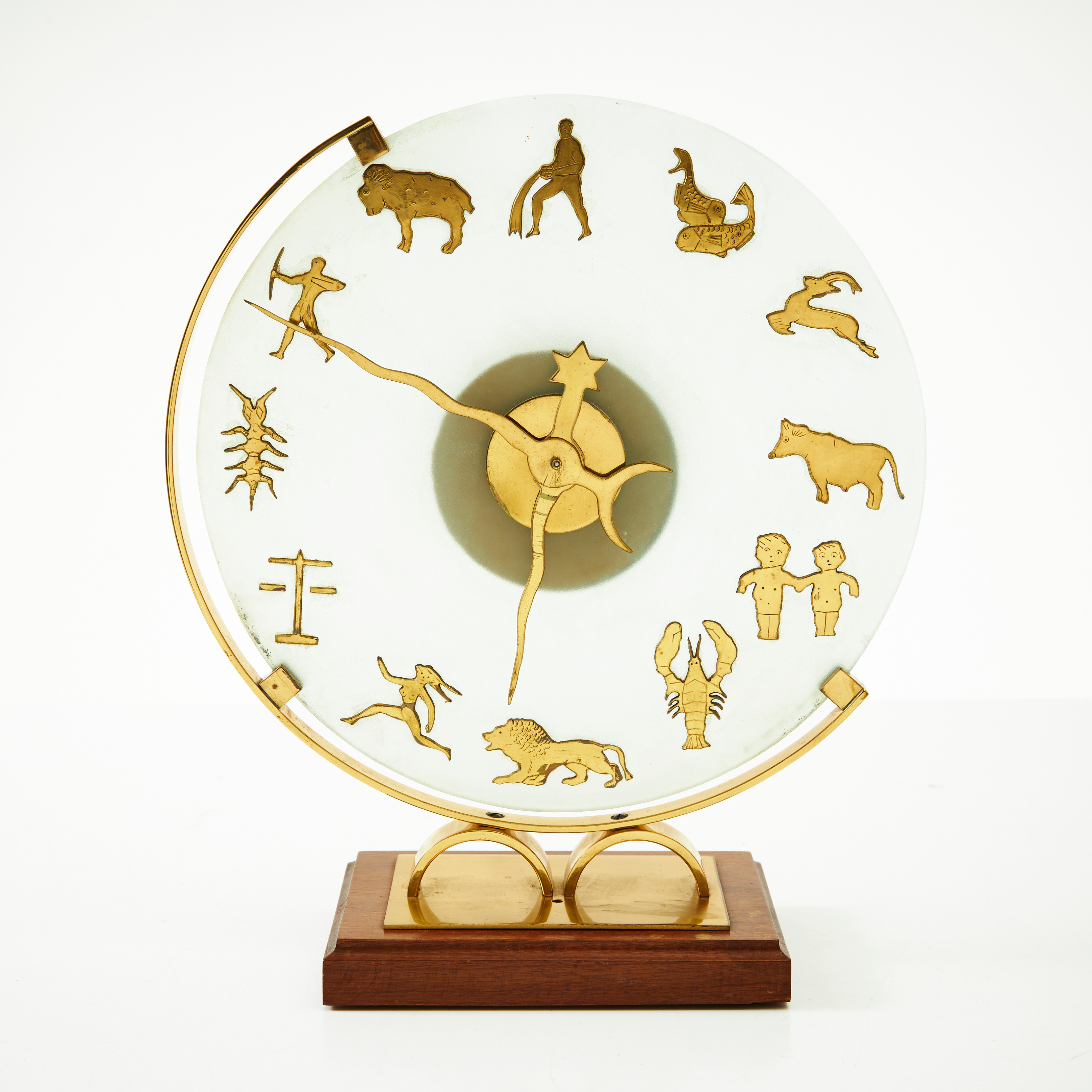 Bilder för 2483142. BORDSUR, mässing, urtavla i frostat glas med dekor ...