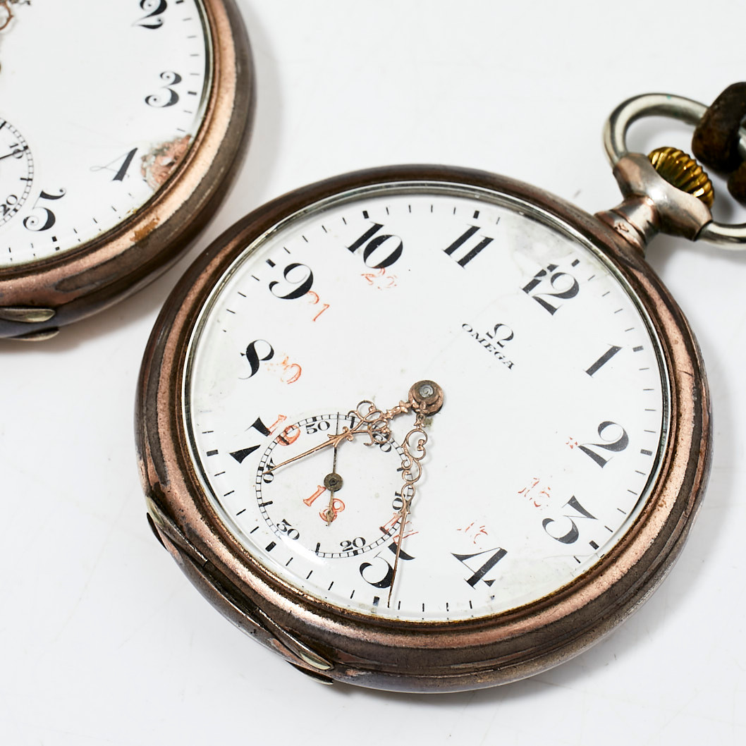 Images for 2485382. POCKET WATCH, 2 Omega, silver cases, one with red ...