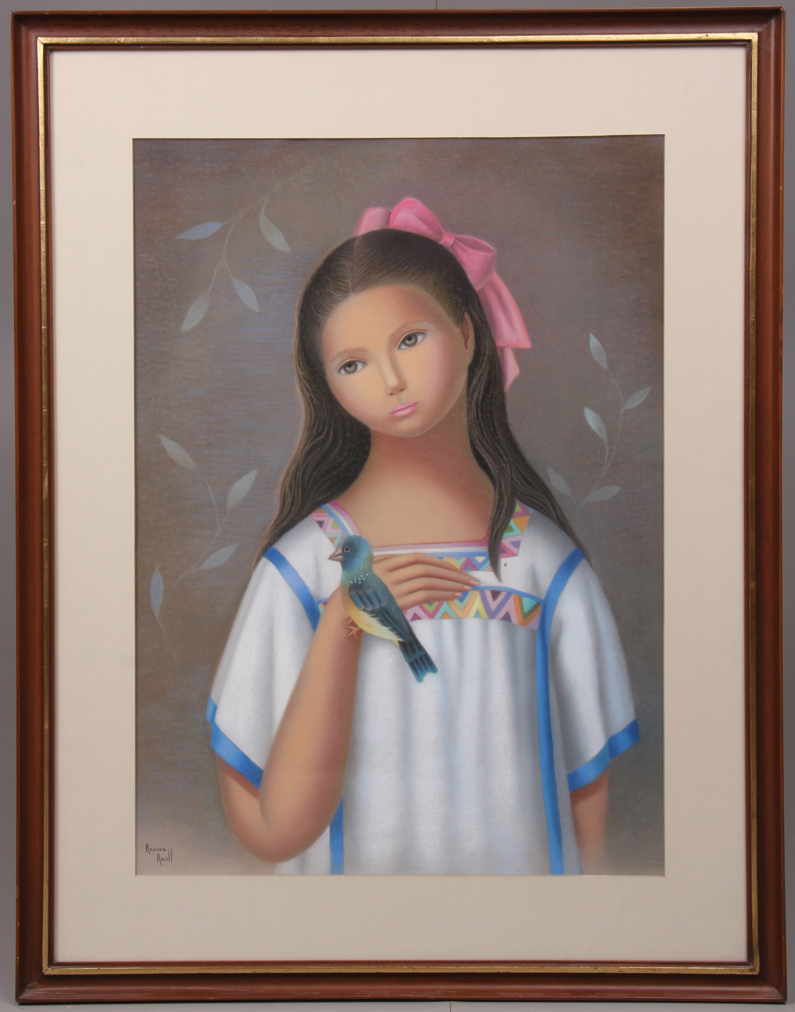 Images for 249204. REGINA RAULL. Pastel, girl with bird. - Auctionet