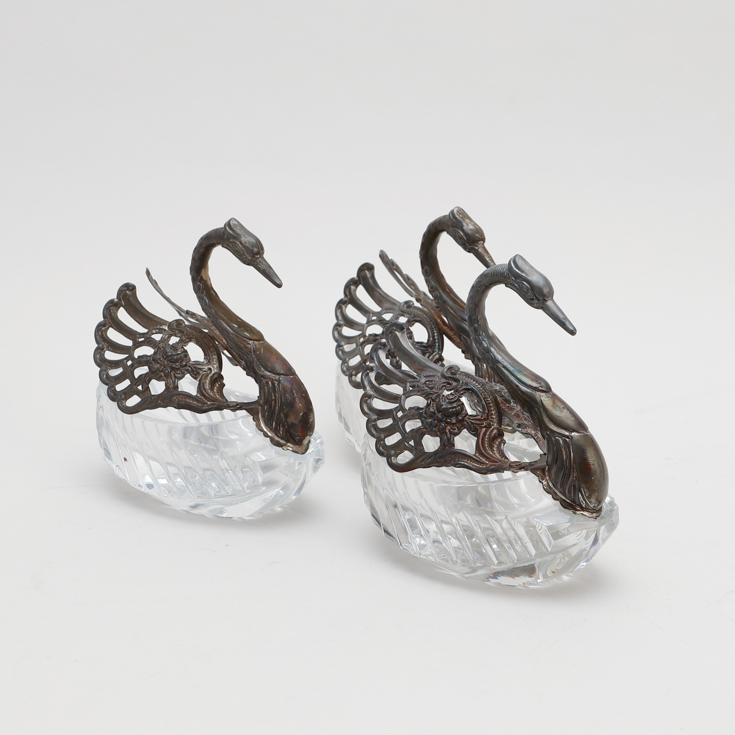 Images for 2503274. BOWLS in the form of swans, three, glass and silver ...