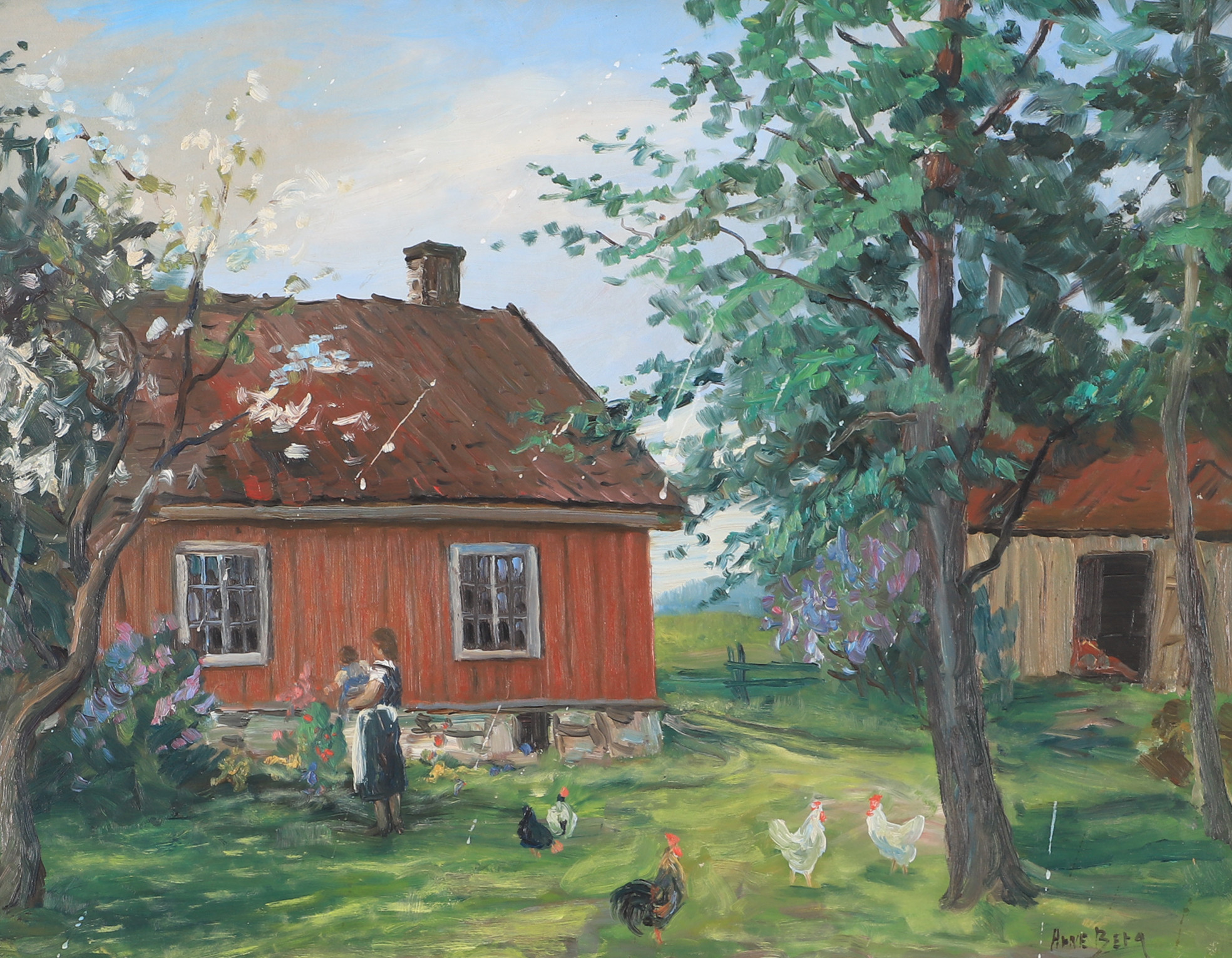 Images for 2517267. ARNE BERG. Farm with maid and chickens, oil on ...