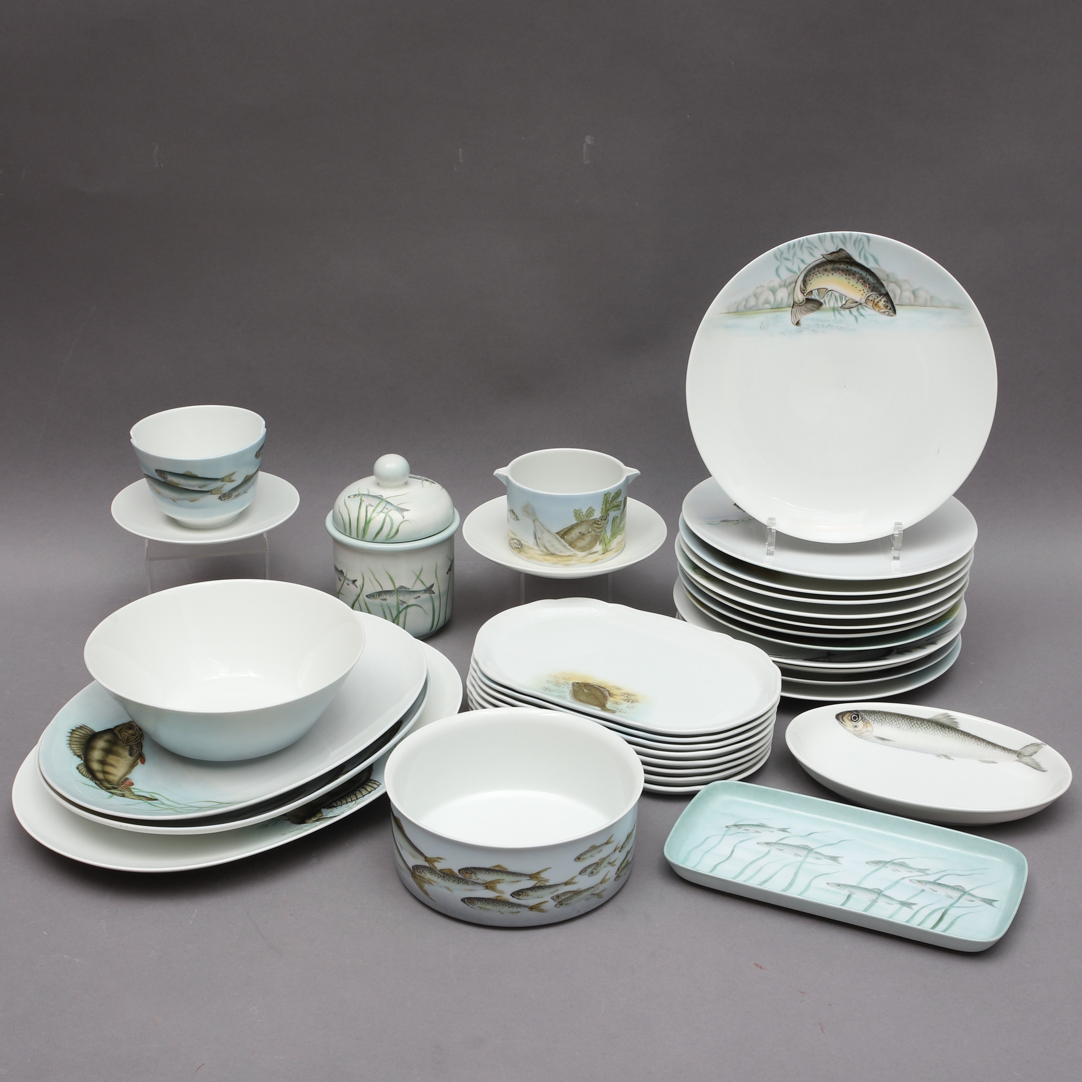 Images for 2519948. FOOD SERVICE, 30 pieces, hand-painted fish decor by ...