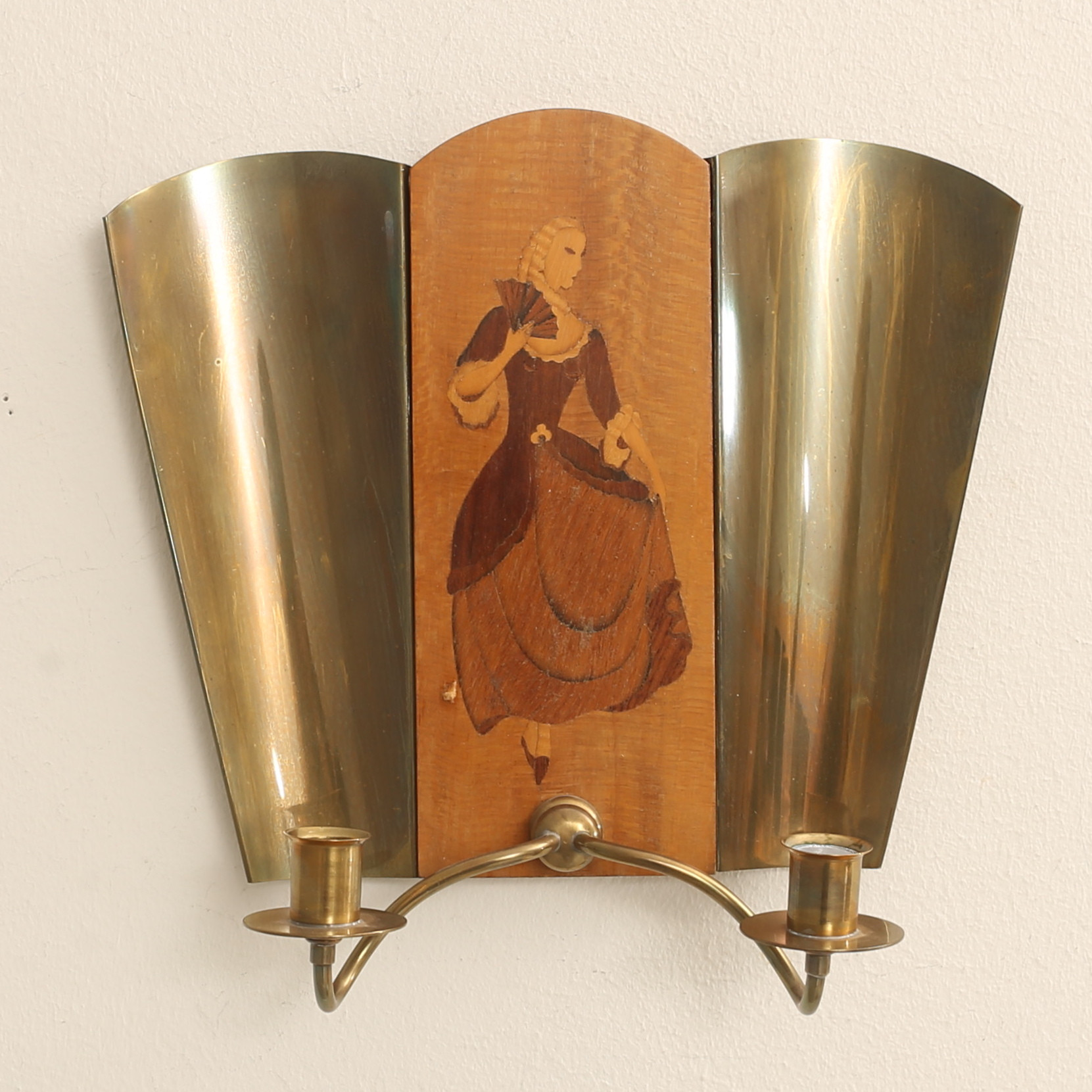 Images for 2522627. WALL CANDLE STACK, wood and brass, Mjölby intarsia ...