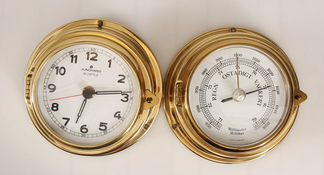 Images for 2538653. CLOCK AND BAROMETER, yellow metal. Late 20th ...