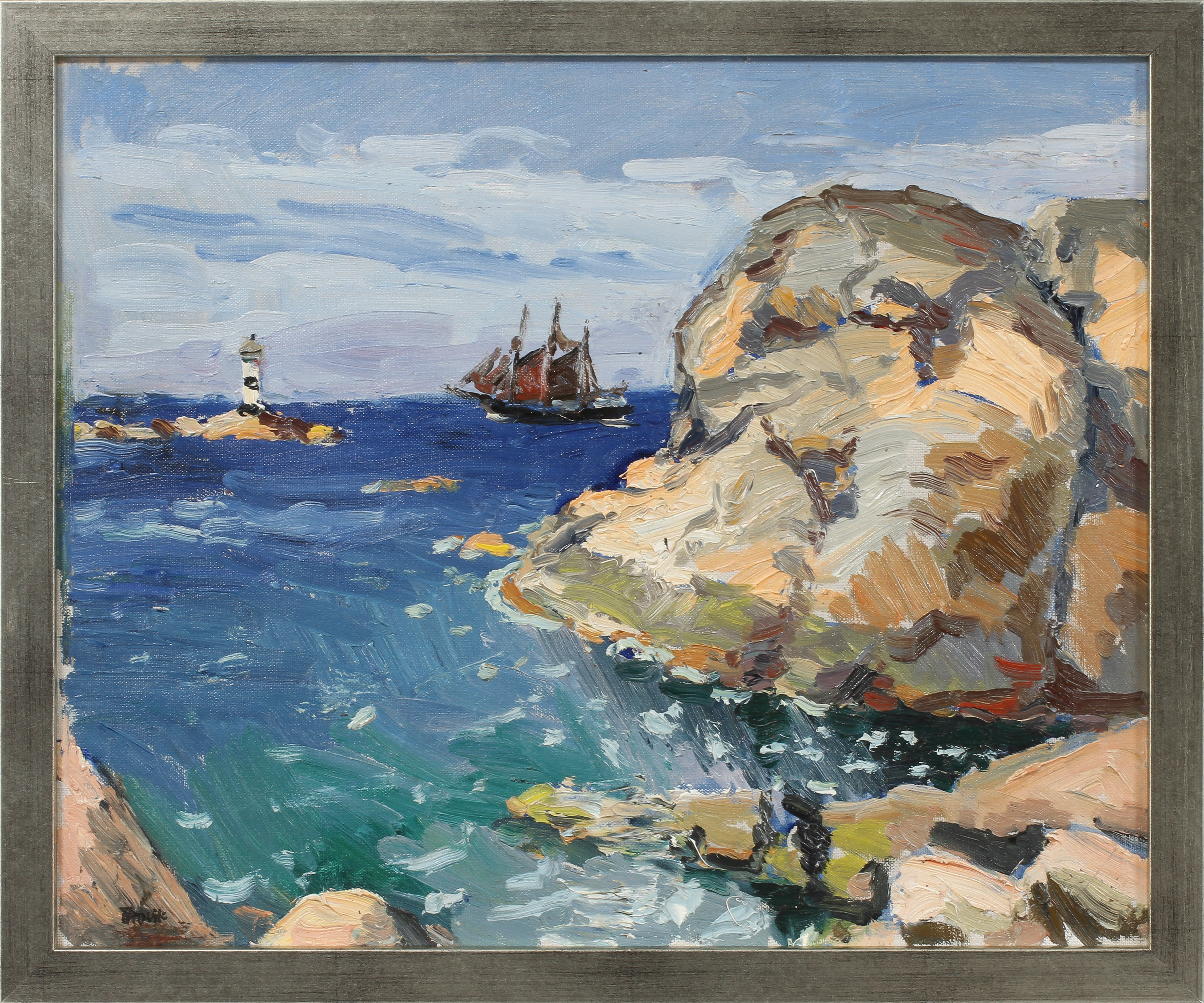 Images for 254349. ÅKE BROVIK. Coast picture with lighthouse and ship ...