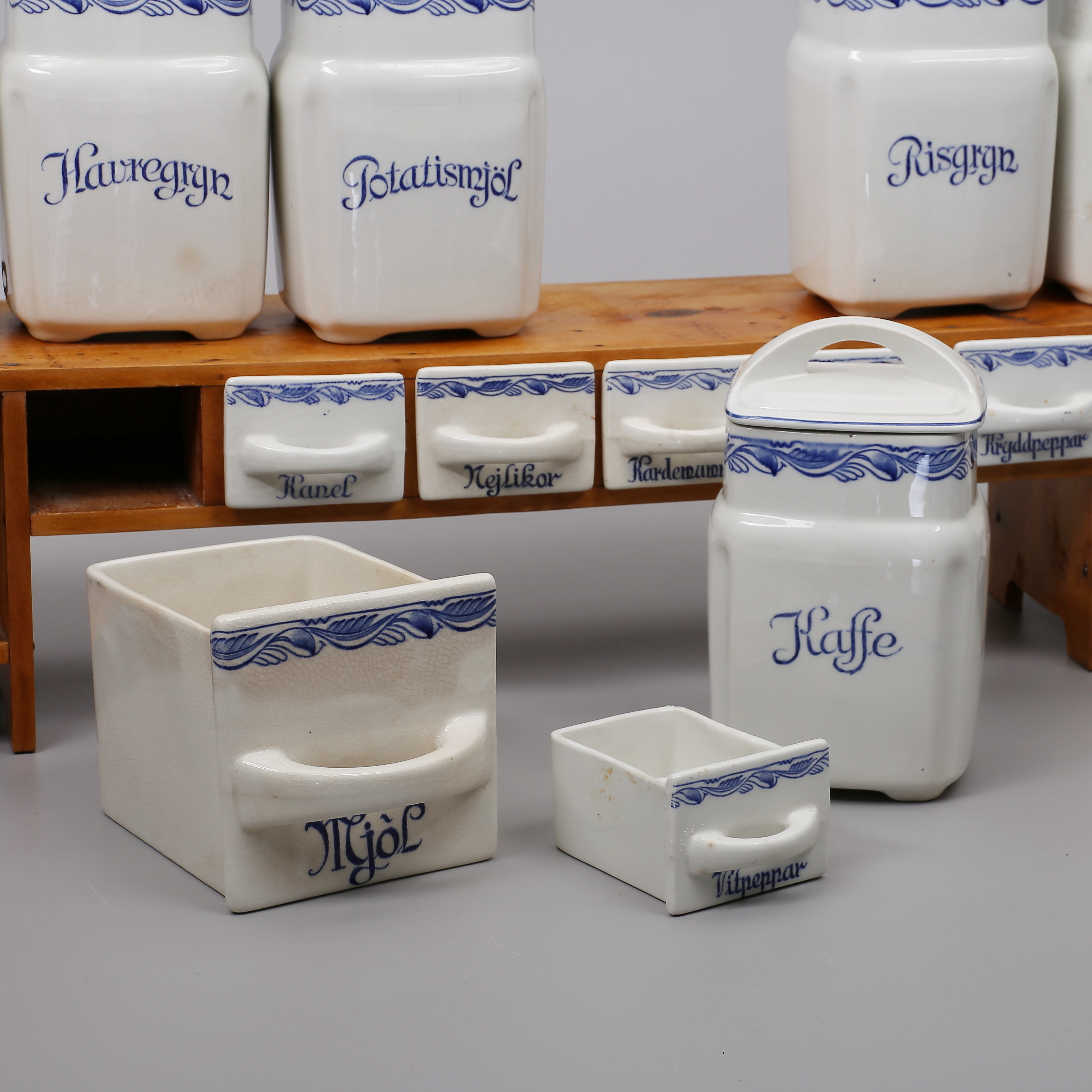 Images for 2554526. SPICE RACK, wood with 14 jars and porcelain bushels ...