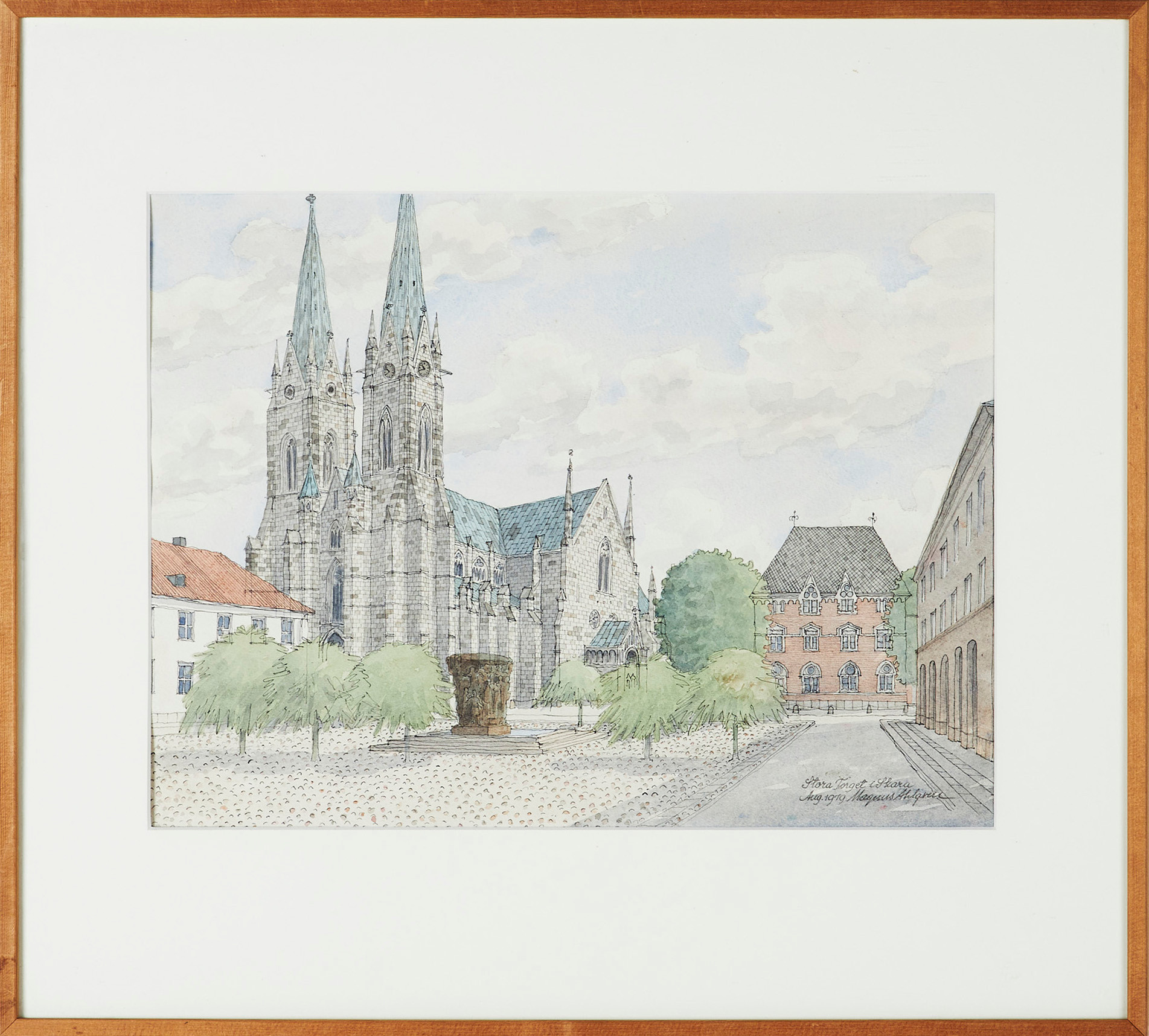 MAGNUS AHLGREN (1918-2005). "15. Stora torget, Skara", akvarell ...