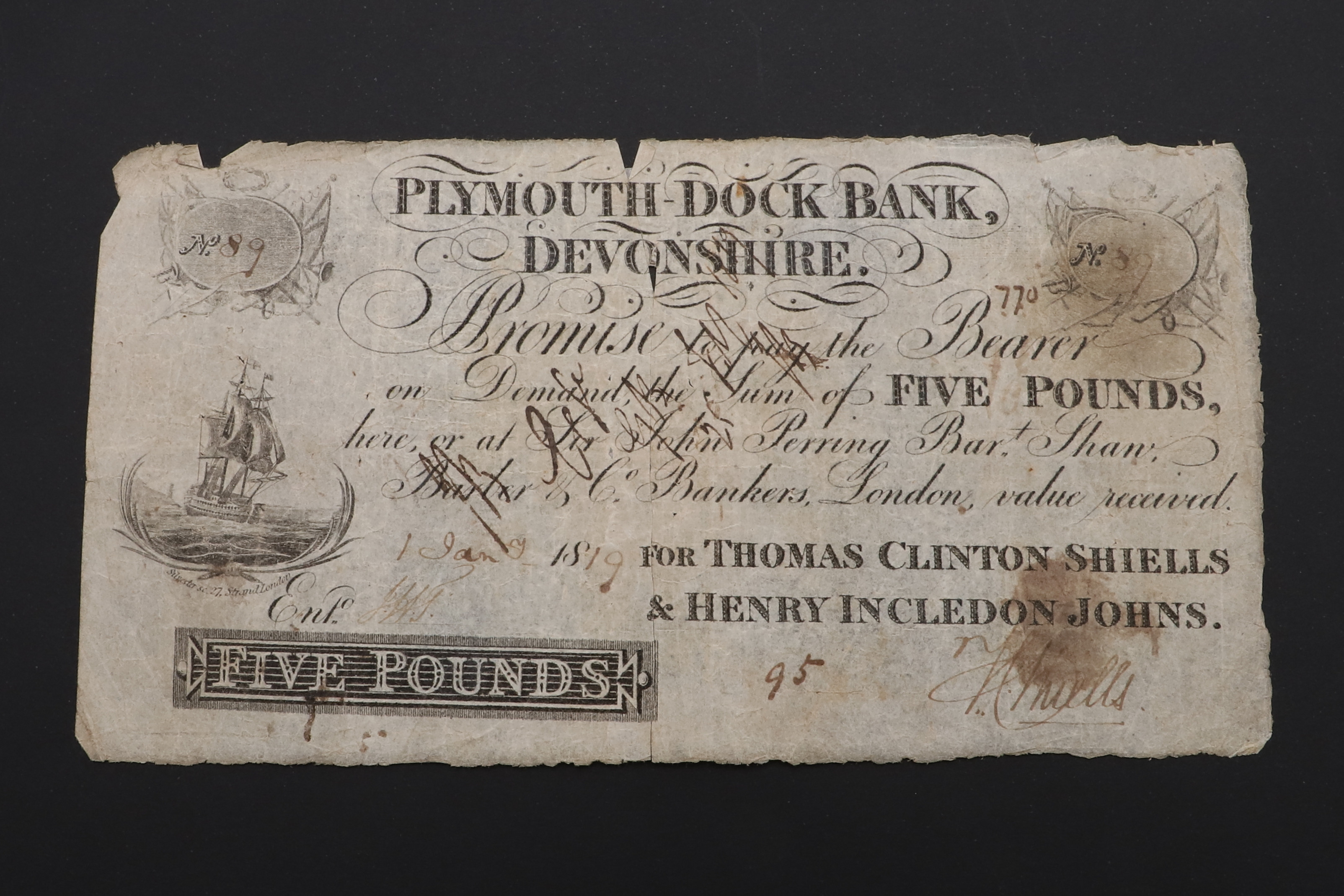 Images for 2583709. A PLYMOUTH DOCK BANK FIVE POUND NOTE, 1819, AND ...